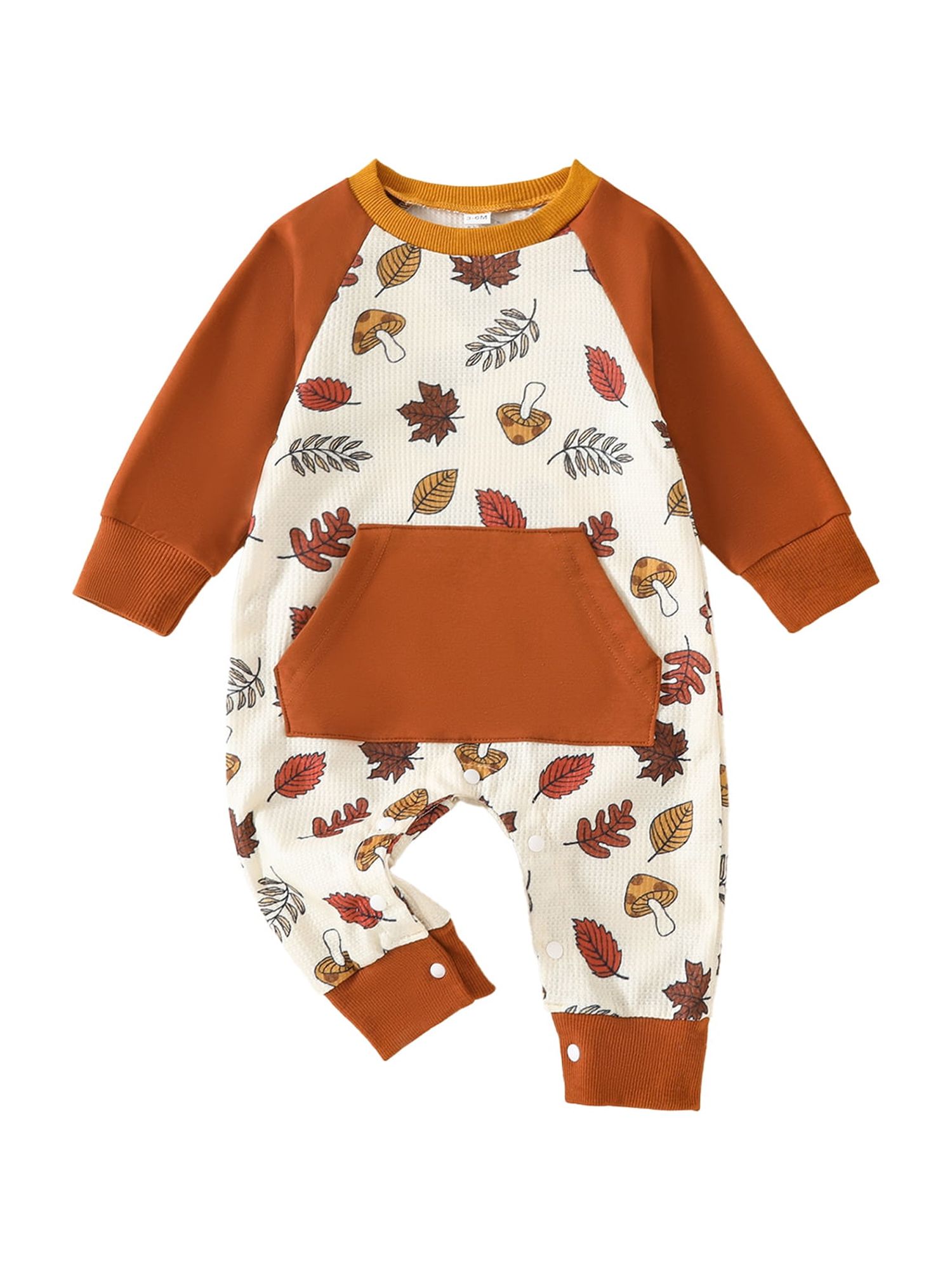 FeMereina Baby Jumpsuit, Long Sleeve Crew Neck Leaves Print Fall Romper - Walmart.com