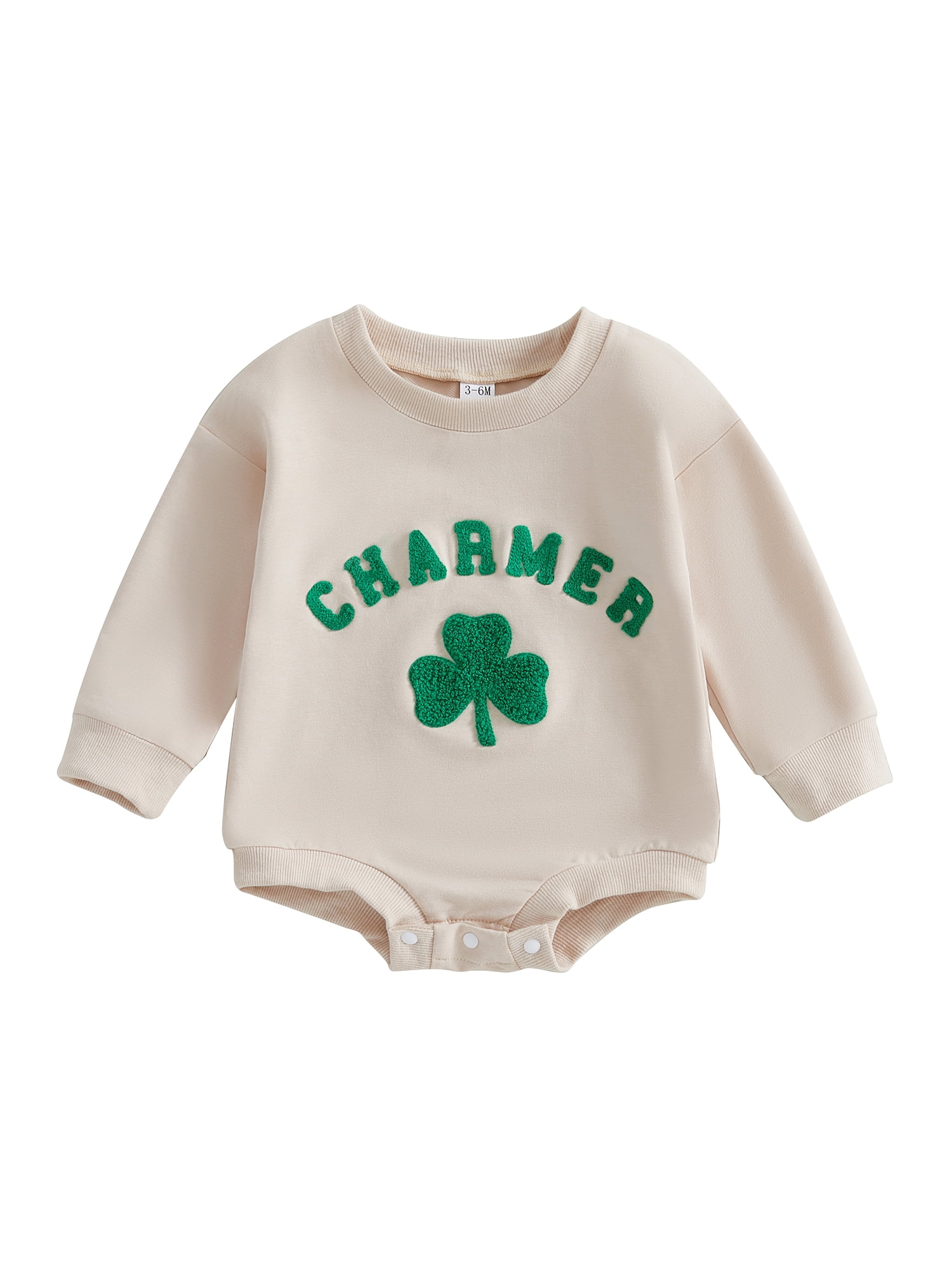 FeMereina Baby Romper, Long Sleeve Embroidery Letters Shamrock Fall Bodysuit - Walmart.com