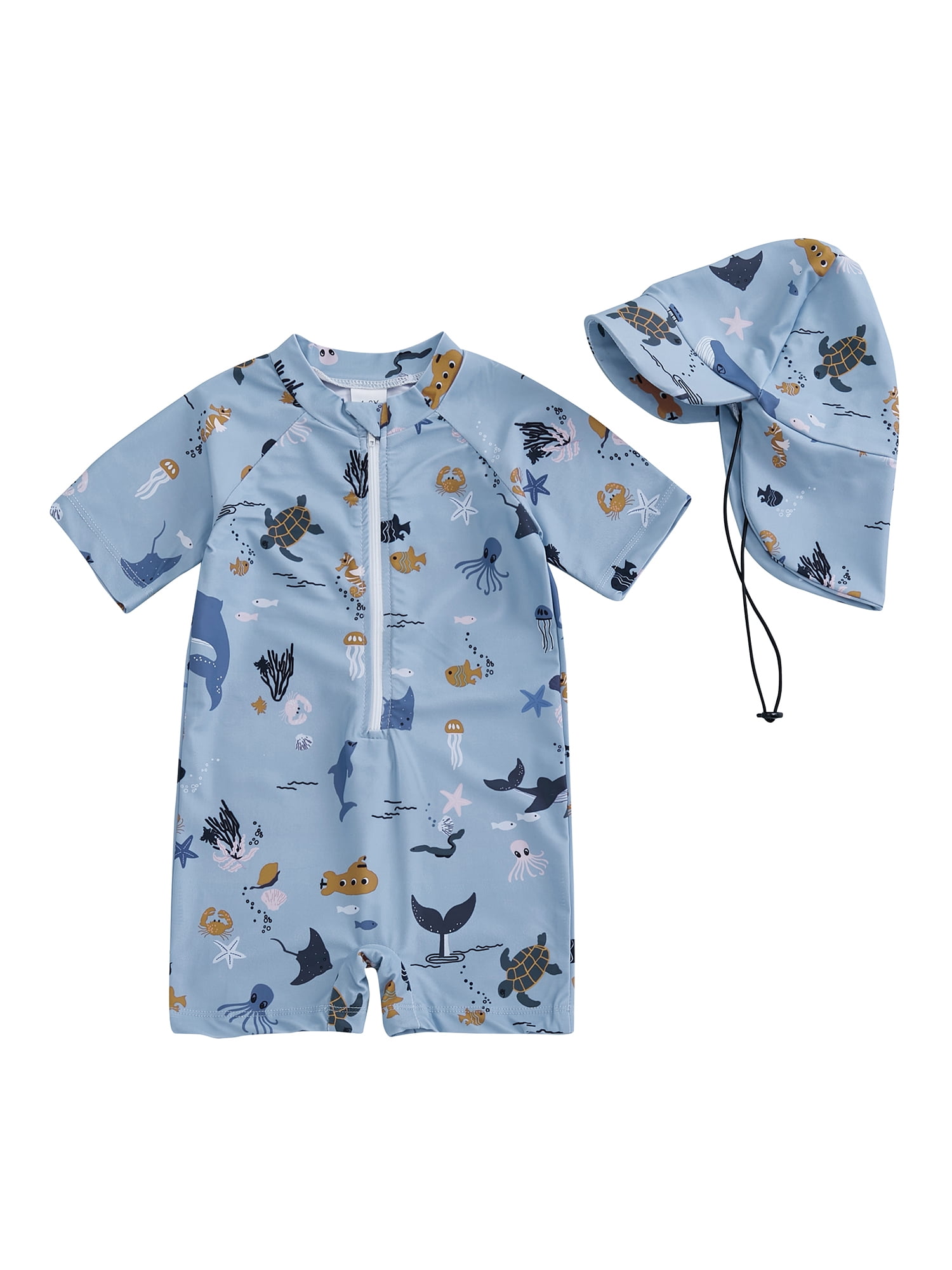 FeMereina Boys Swimsuit Short Sleeve Crewneck Animal Print Zip Swimwear ...