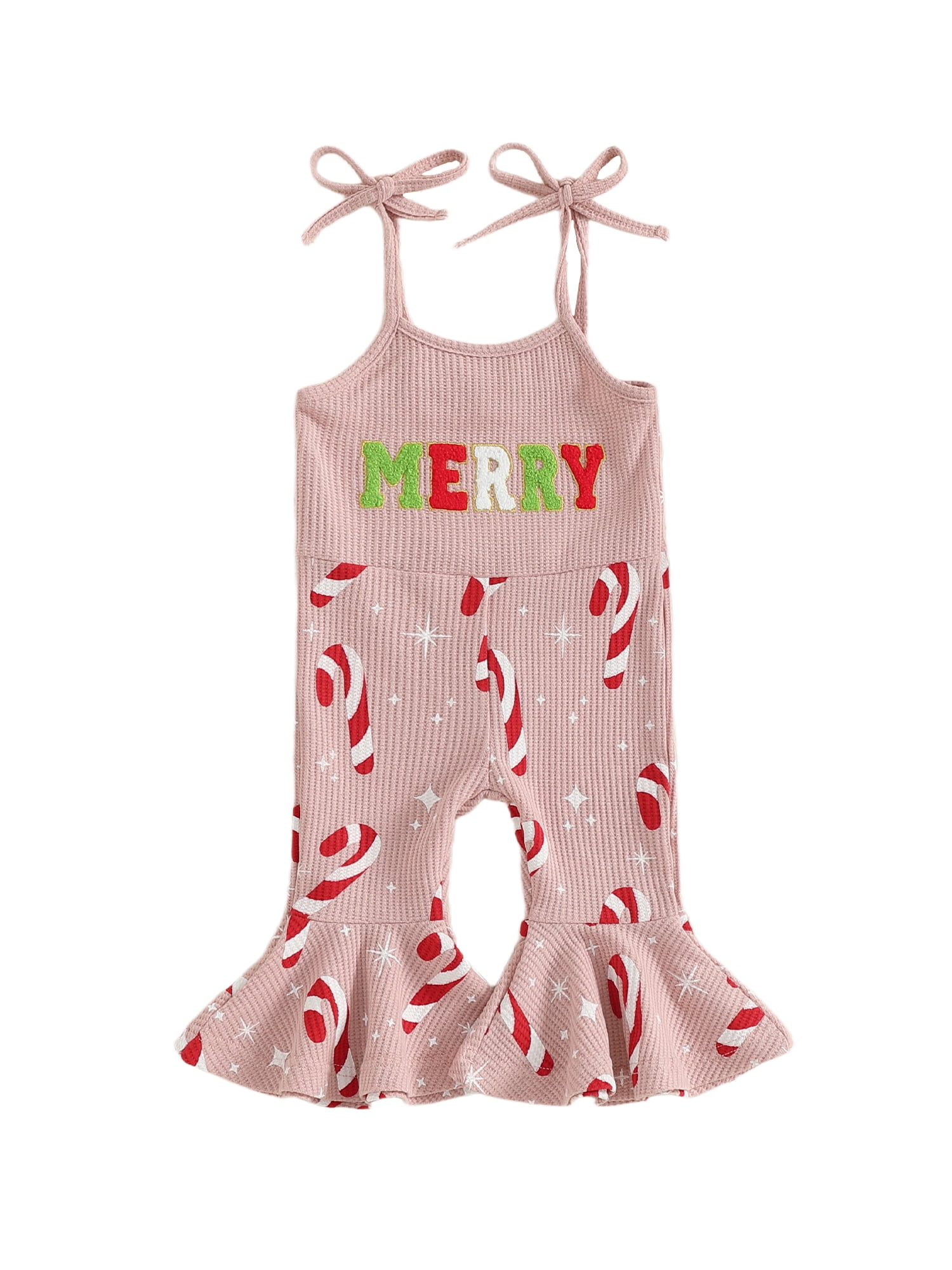 FeMereina Girl Christmas Overalls Letter Candy Tie Shoulder Bell-Bottom Jumpsuit - Walmart.com