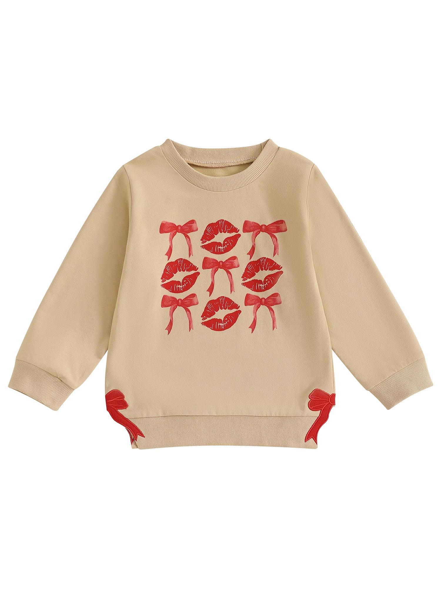 FeMereina Kids Girls Boys Valentine's Day Sweatshirts Bow Lips/Heart Letter Print Crew Neck Long ...