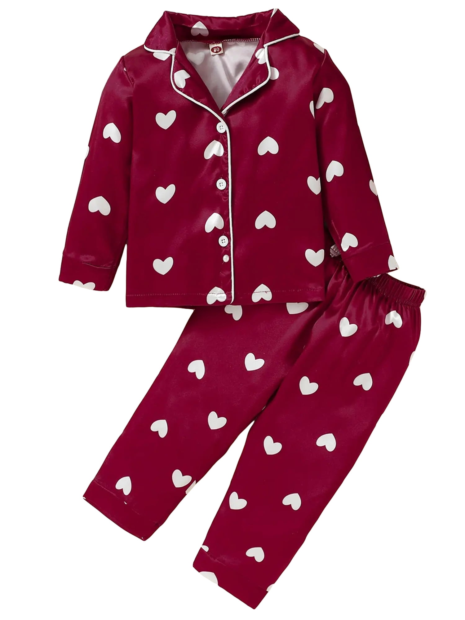 FeMereina Little Girls Valentine's Day Pajamas Set Toddler Satin Heart Print Lapel Collar Shirt ...
