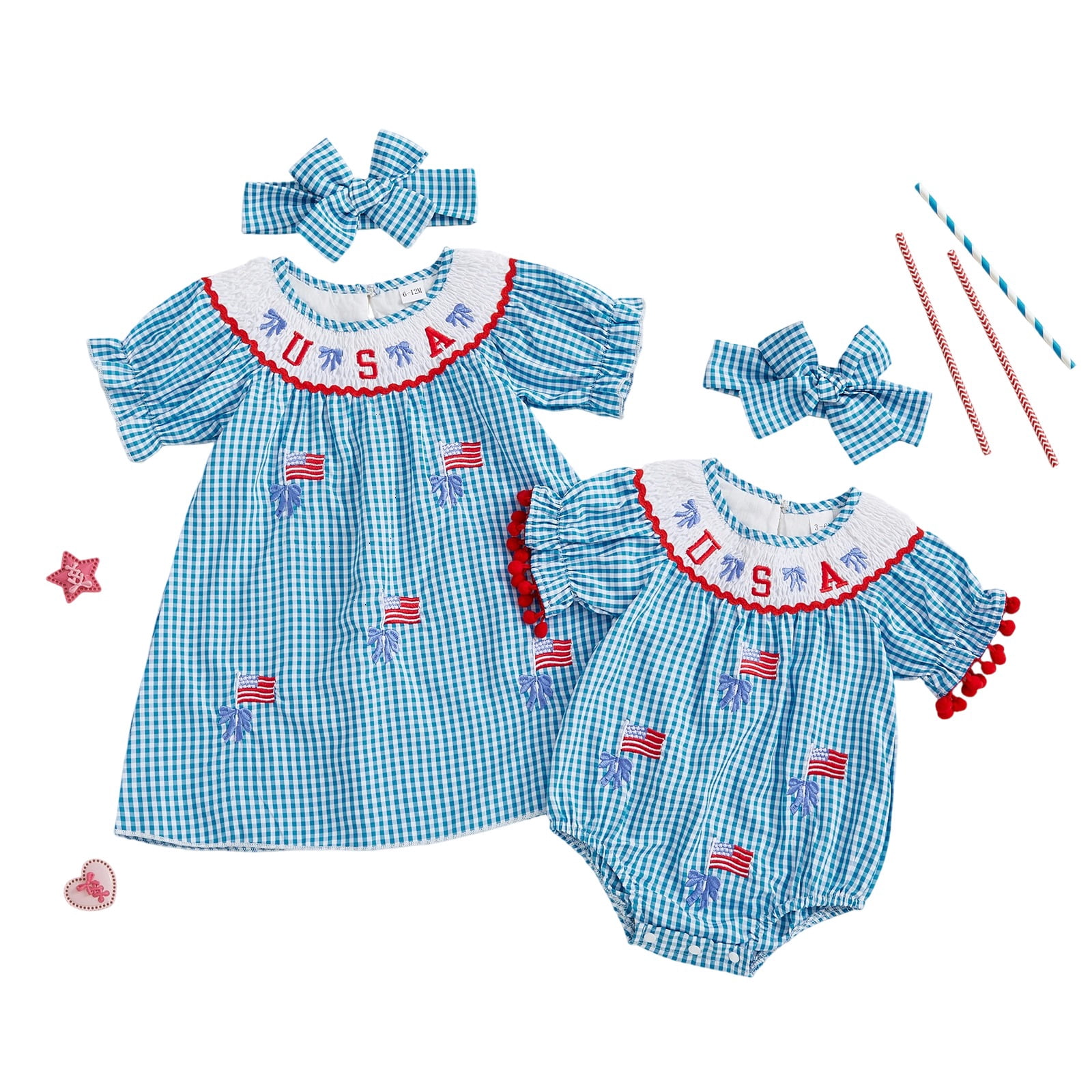FeMereina Little Kids Sister Matching Outfits 4th of July Plaid Print ...