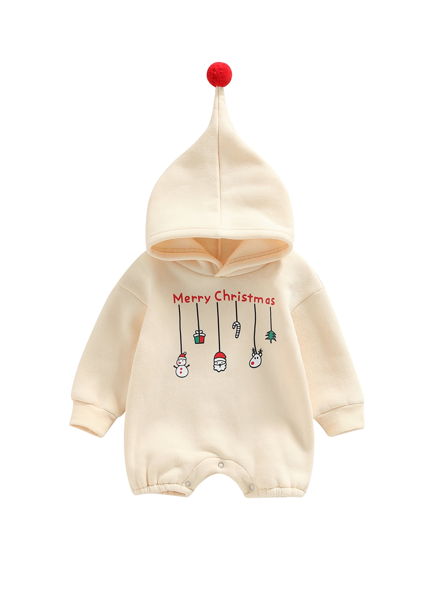 FeMereina Newborn Baby Girl Boy Christmas Hooded Jumpsuit Bubble Romper Oversized Long Sleeve ...