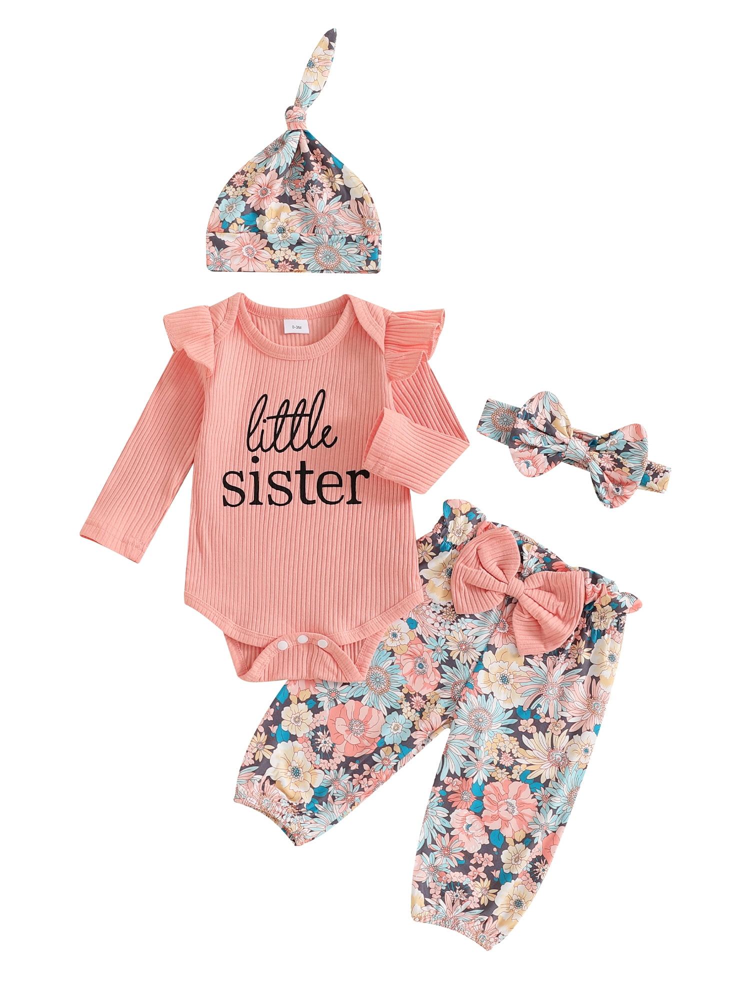 FeMereina Newborn Baby Girl Fall Outfits Letter Print Long Sleeve Romper Floral Print Long Pants ...