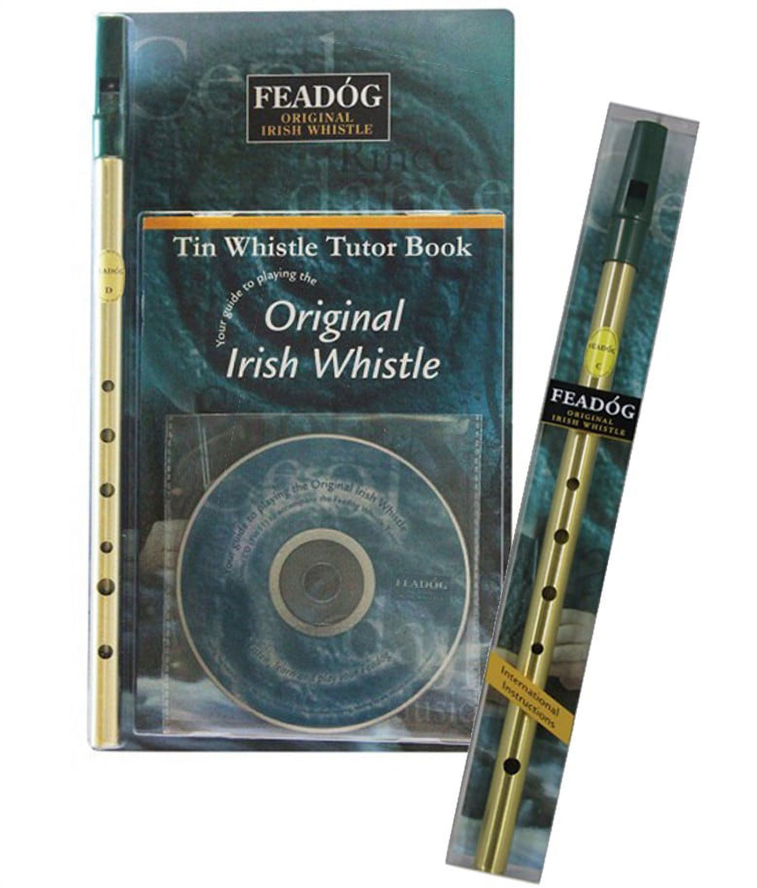 Feadog Set of 2 Brass Irish Whistle Key C and Key D with Tutor Book and ...