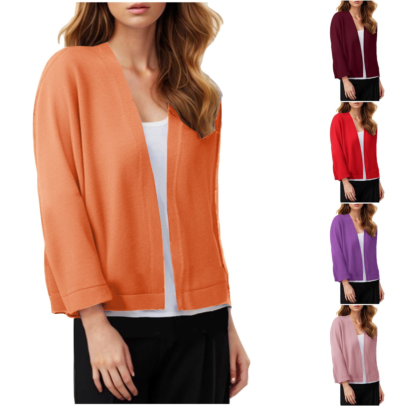 Feancey 3/4 Sleeve Knit Cardigan for Women Cropped Casual Open Front ...