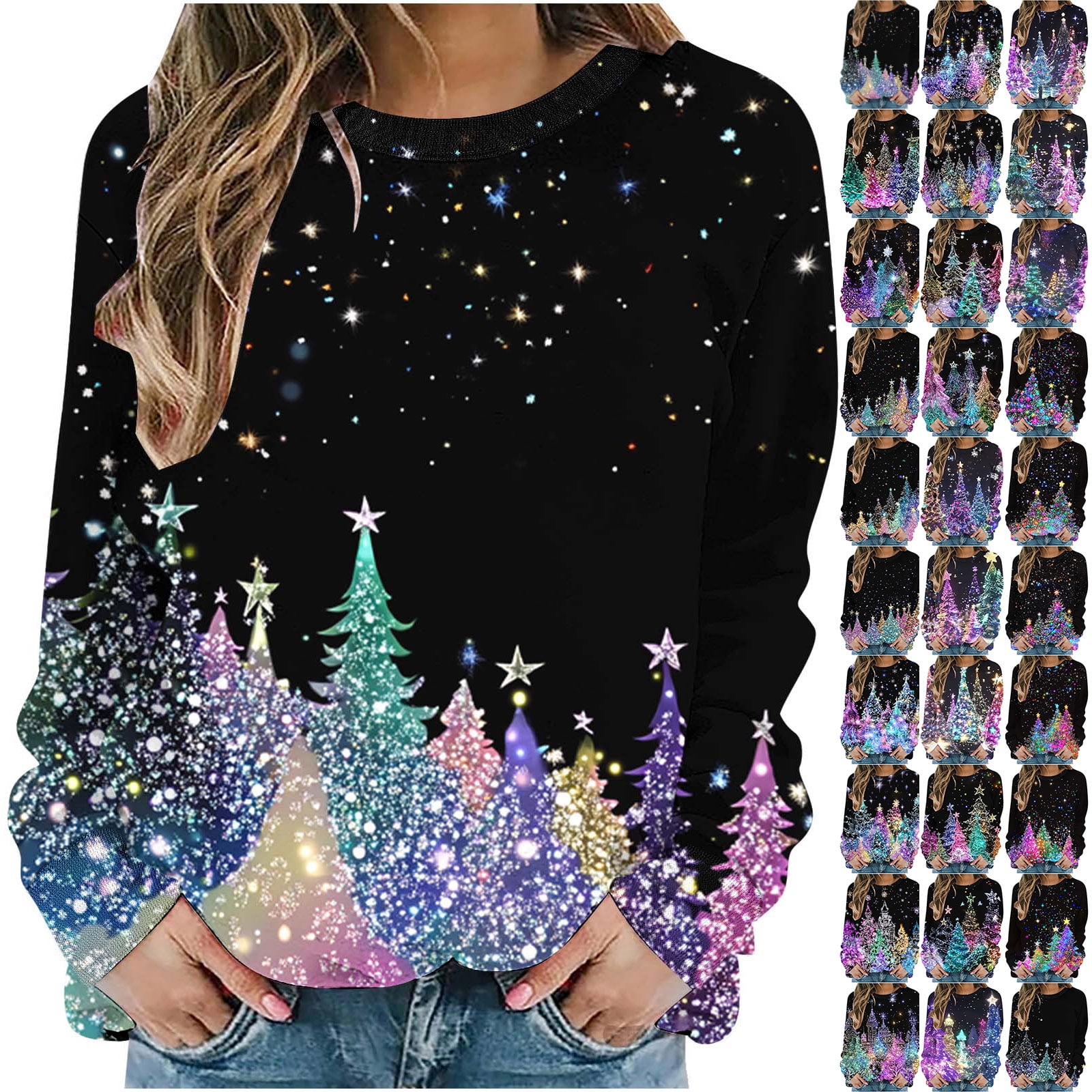 Feancey Christmas Party Tunic Tops for Women Dressy Trendy Glitter Xmas ...