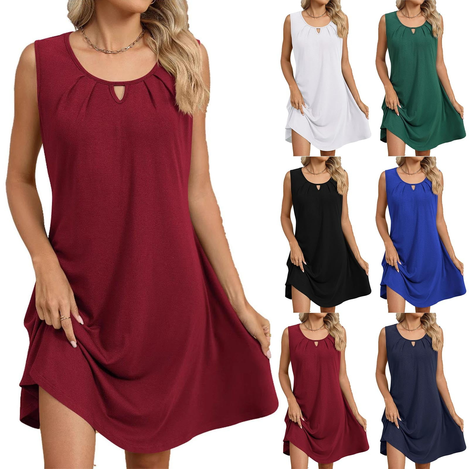 Feancey Beach Mini Dresses for Women 2025 Vacation Sundress Keyhole ...
