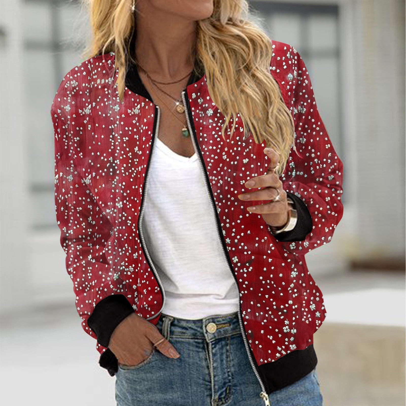 Feancey Sales Today Clearance 2025 Womens Bomber Jackets Trendy Floral ...