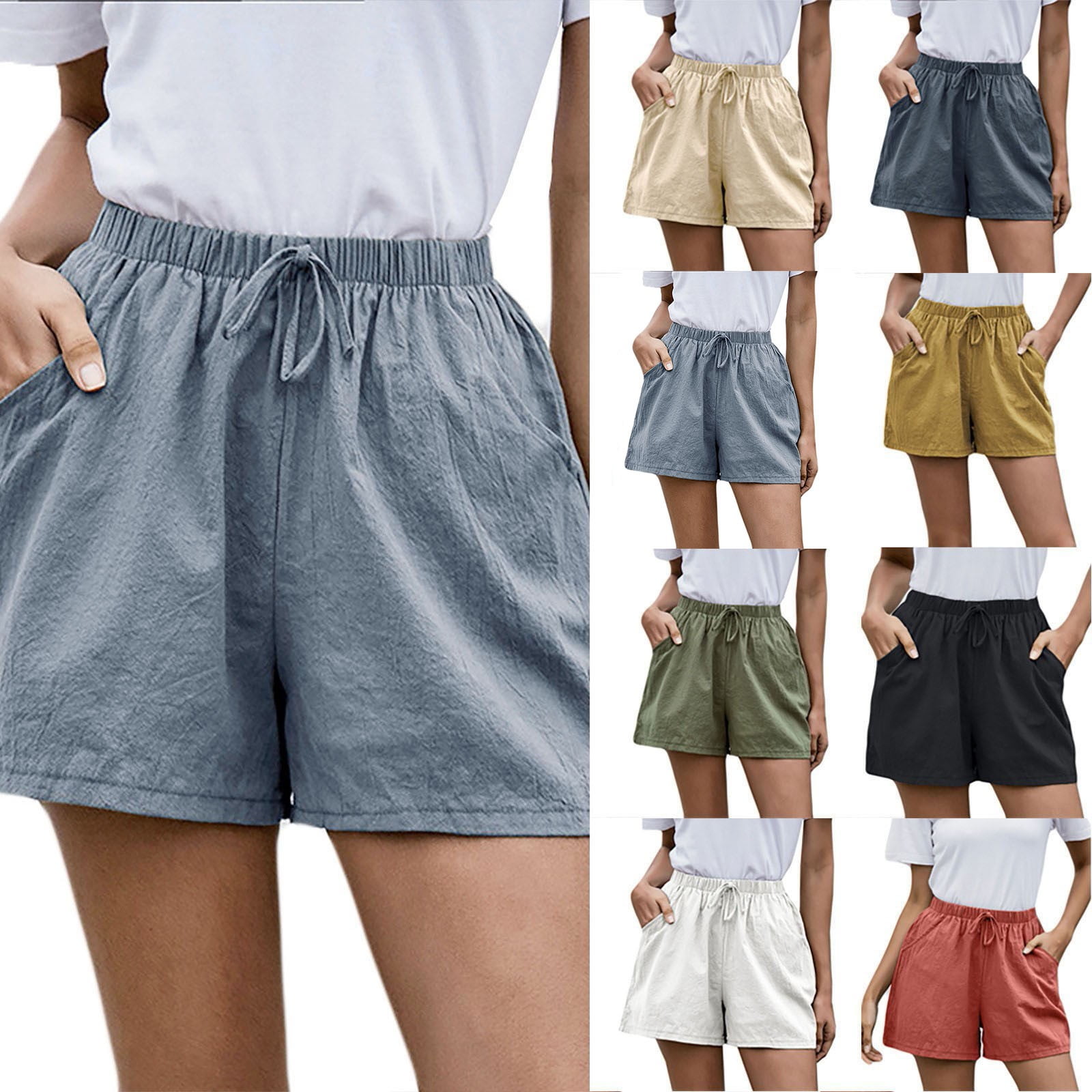 Feancey Boho Shorts for Women Summer Cotton Linen Casual Wide Leg ...