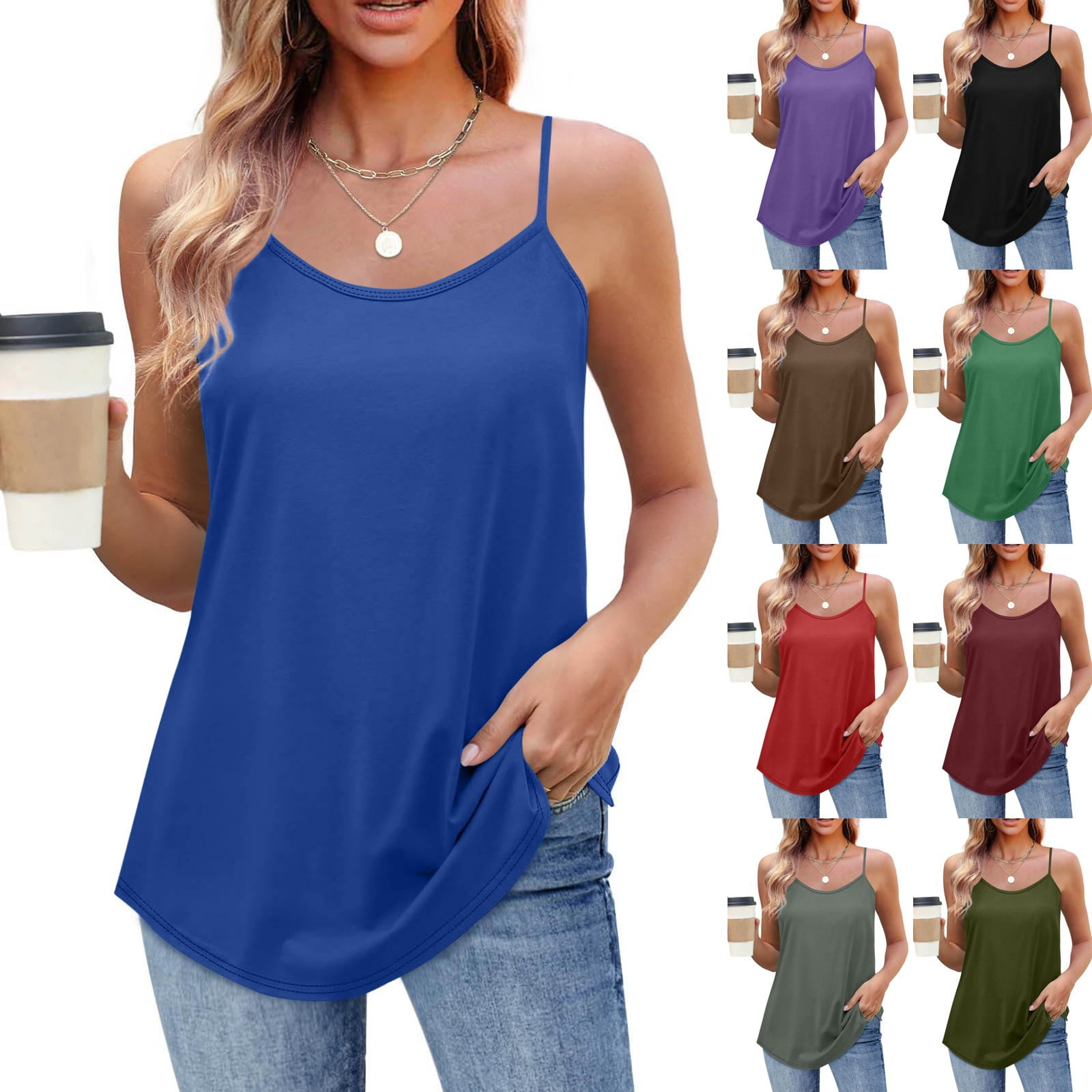 Feancey Casual Cami Tops for Women Sleeveless Spaghetti Strap Summer ...