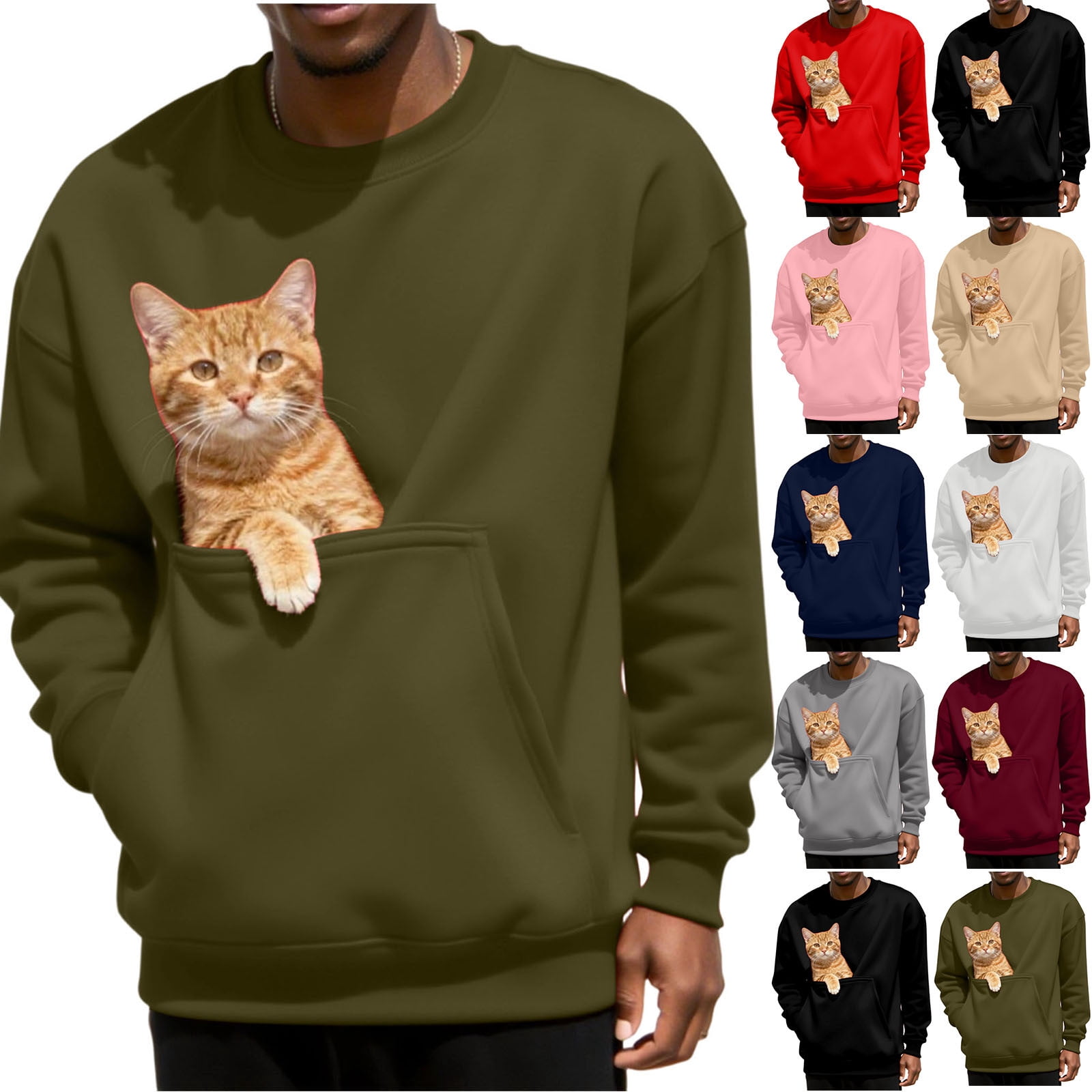 Feancey Cat Pouch Sweatshirts for Men Women Long Sleeve Kitten Holder ...