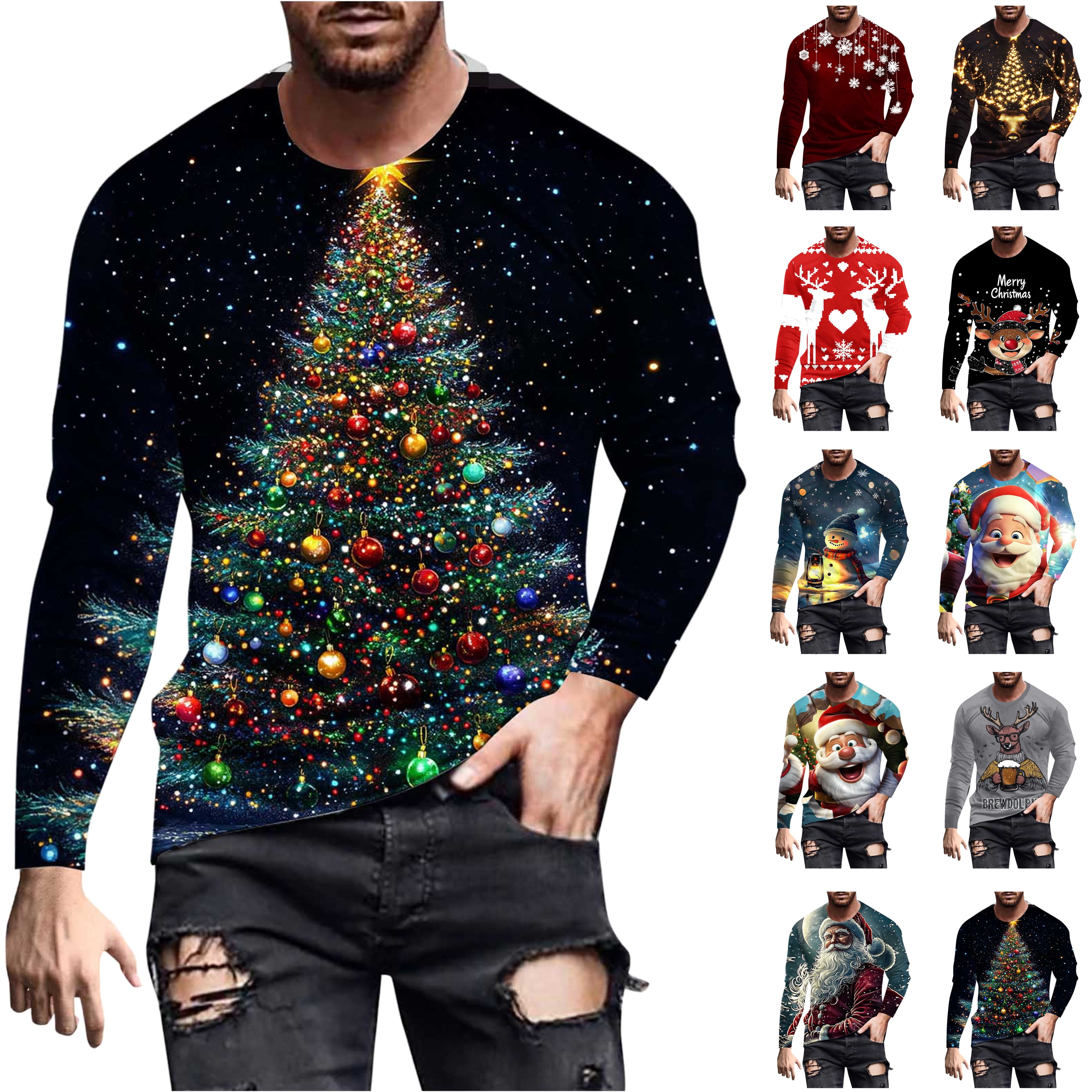 Feancey Christmas Workout Shirts for Men Big and Tall Fashion Xmas Tree ...