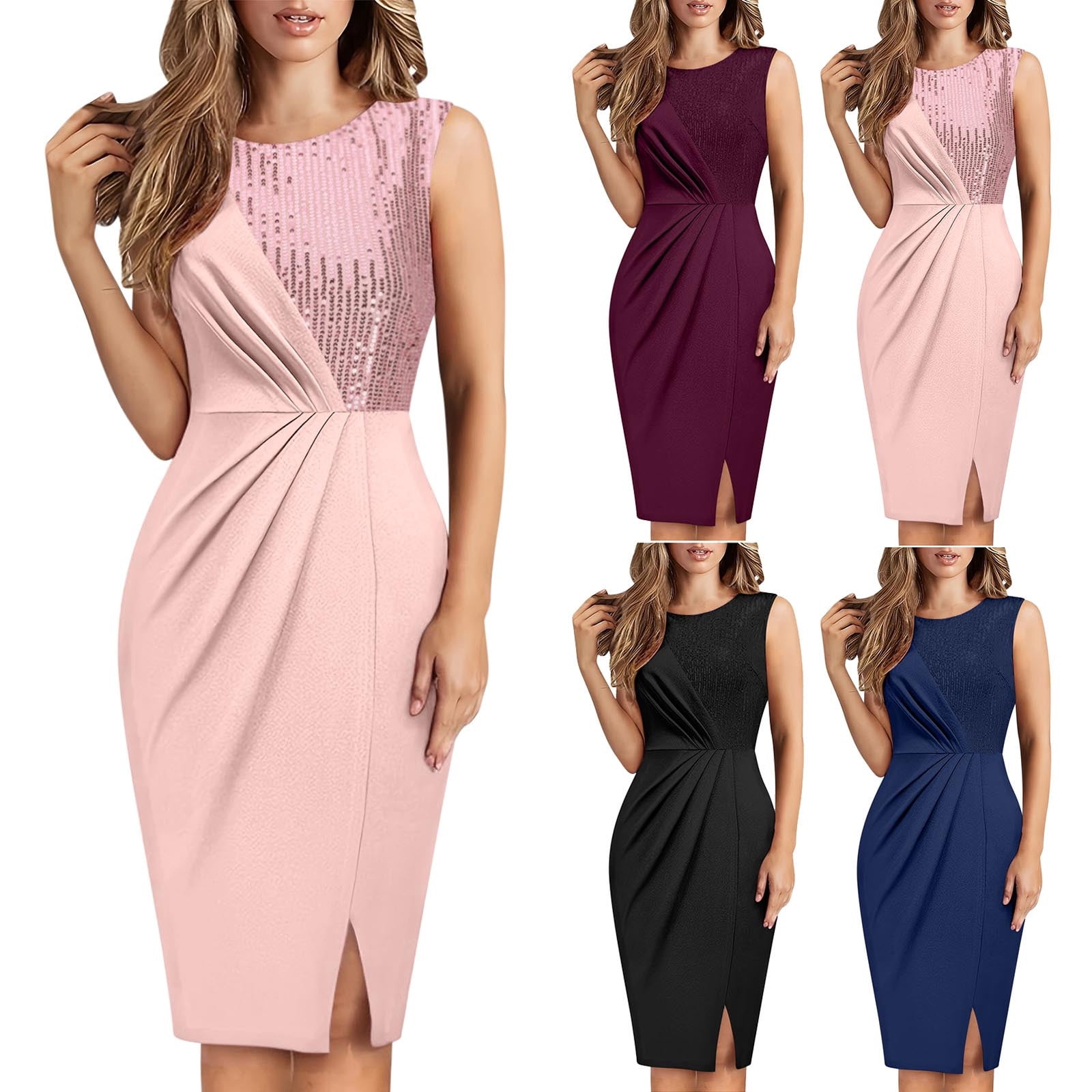 Feancey Cocktail Party Dresses for Women Sequin Sleeveless Bodycon ...