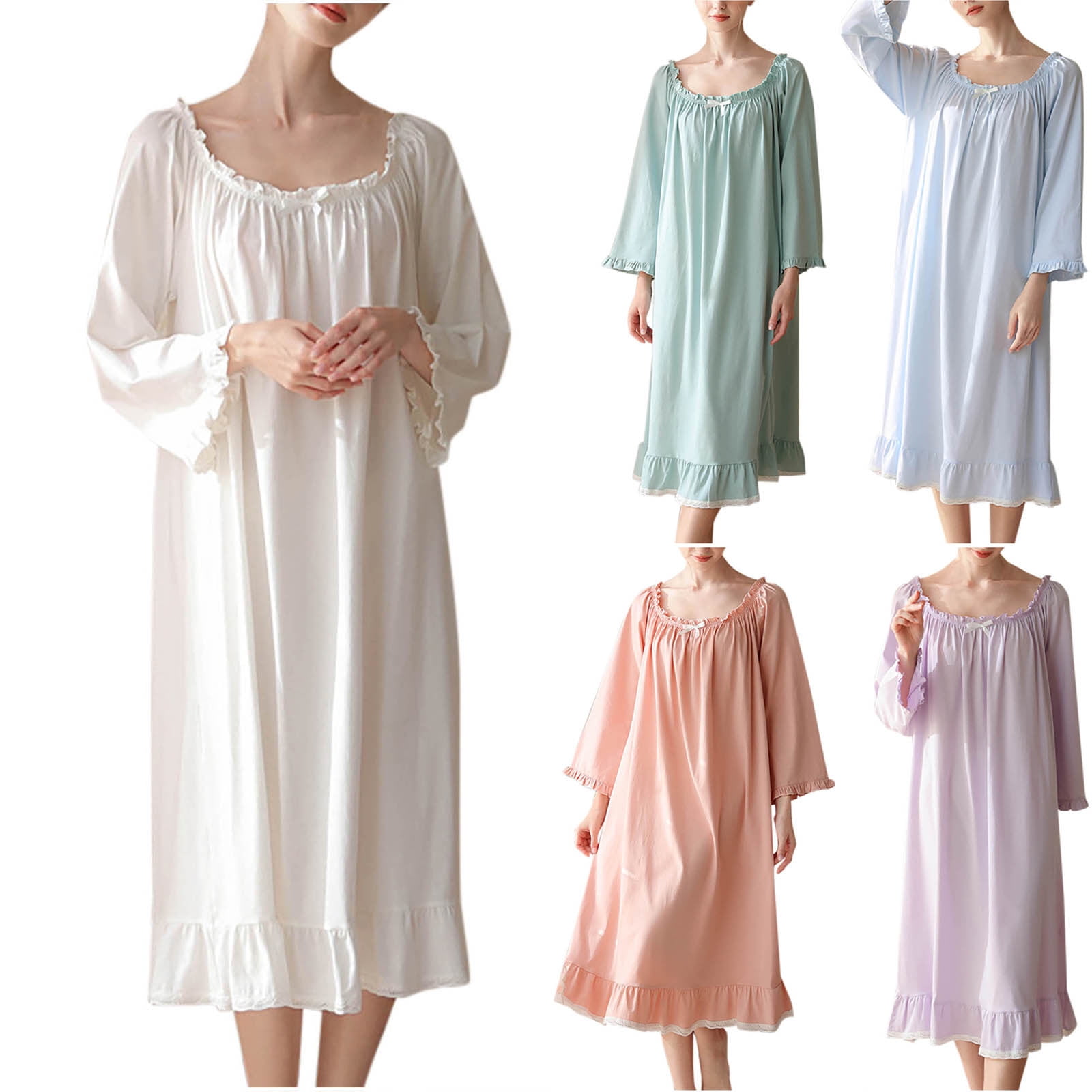 Feancey Cotton Nightgowns for Women 3/4 Sleeve Sleeve Ruffle Sleep ...
