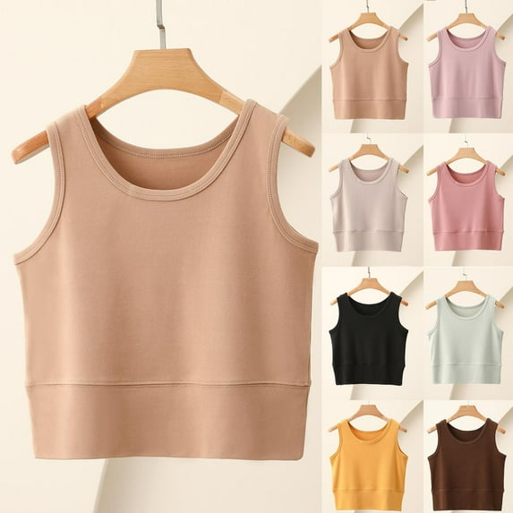 Feancey Cropped Tank Tops for Women Thermal Undershirts Scoop Neck ...
