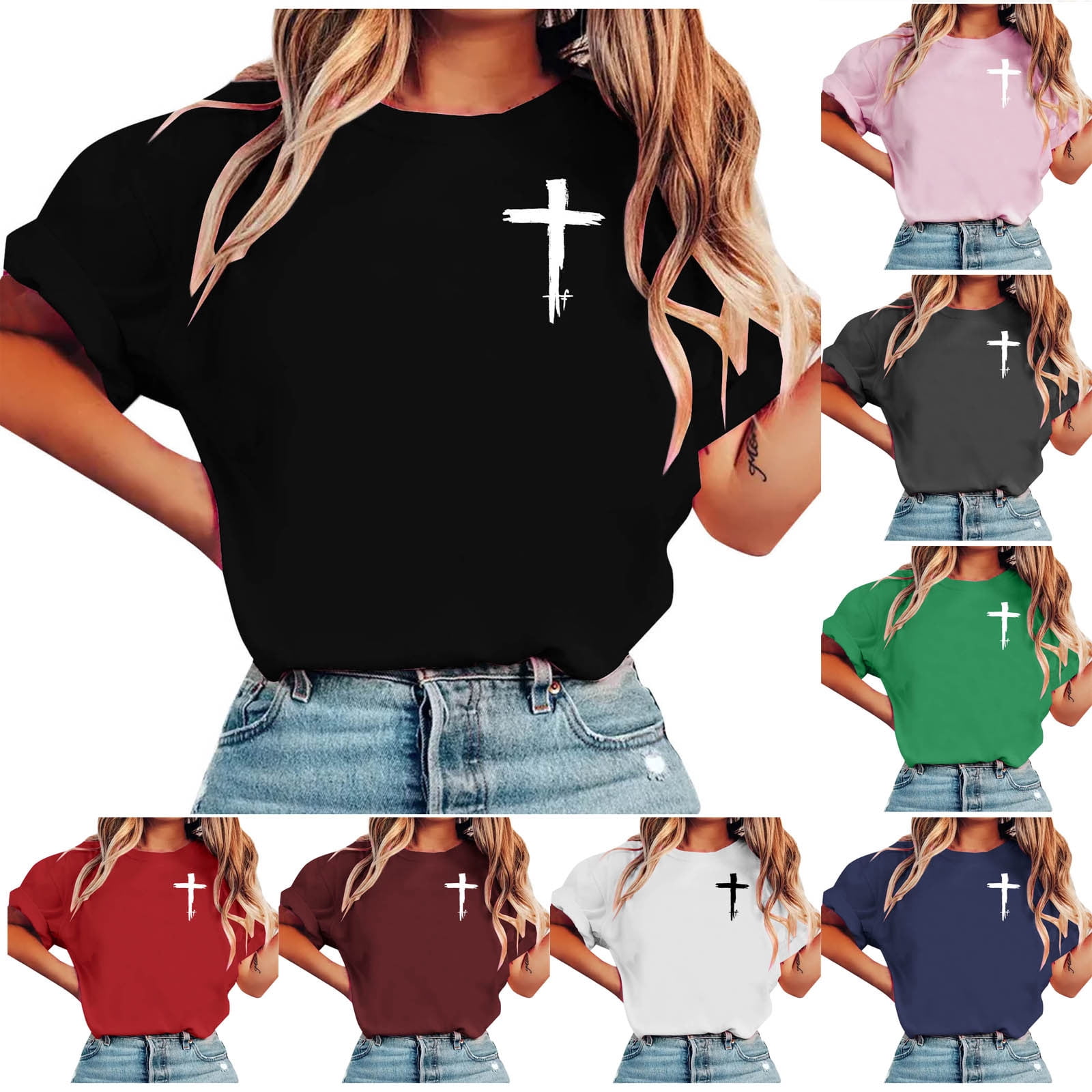 Feancey Cross Graphic Tees for Women Jesus Religious Faith Tshirts ...