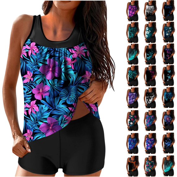 Feancey Cute Bathing Suits for Women Floral Print Swim Tank Top with ...