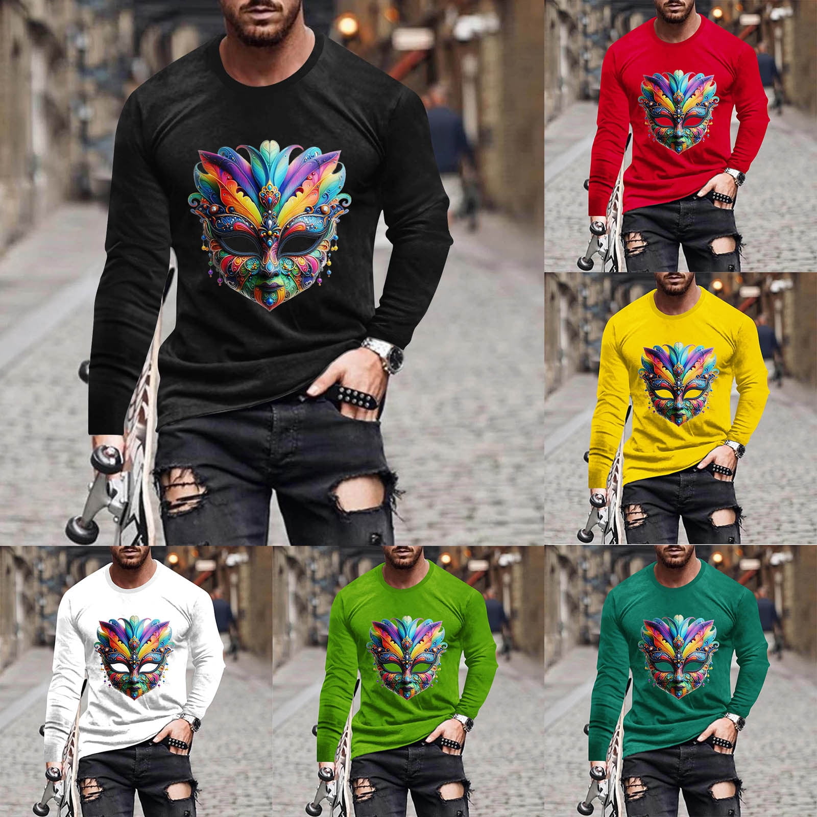 Feancey Summer Sale Mardi Gras Mens Long Sleeve Tee Shirts Happy ...