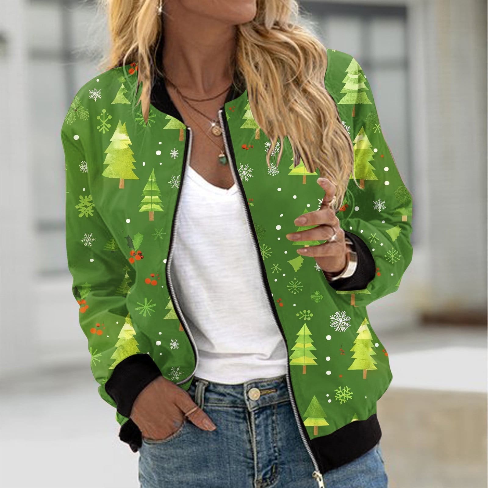 Feancey Summer Clearance Womens Christmas Bomber Jacket Lightweight ...