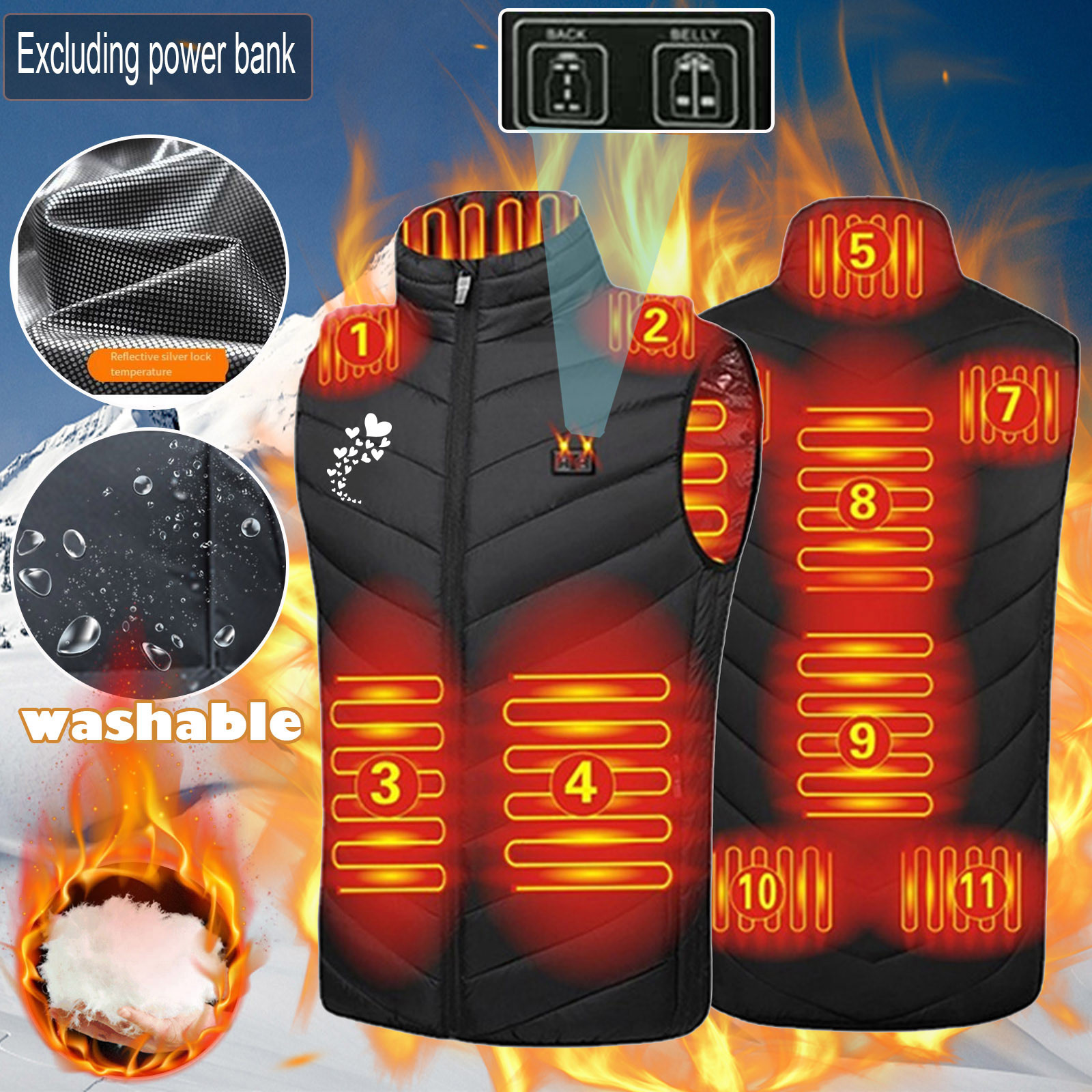Feancey Electric Heated Jackets for Men Washable 11 Heating Zones Work ...