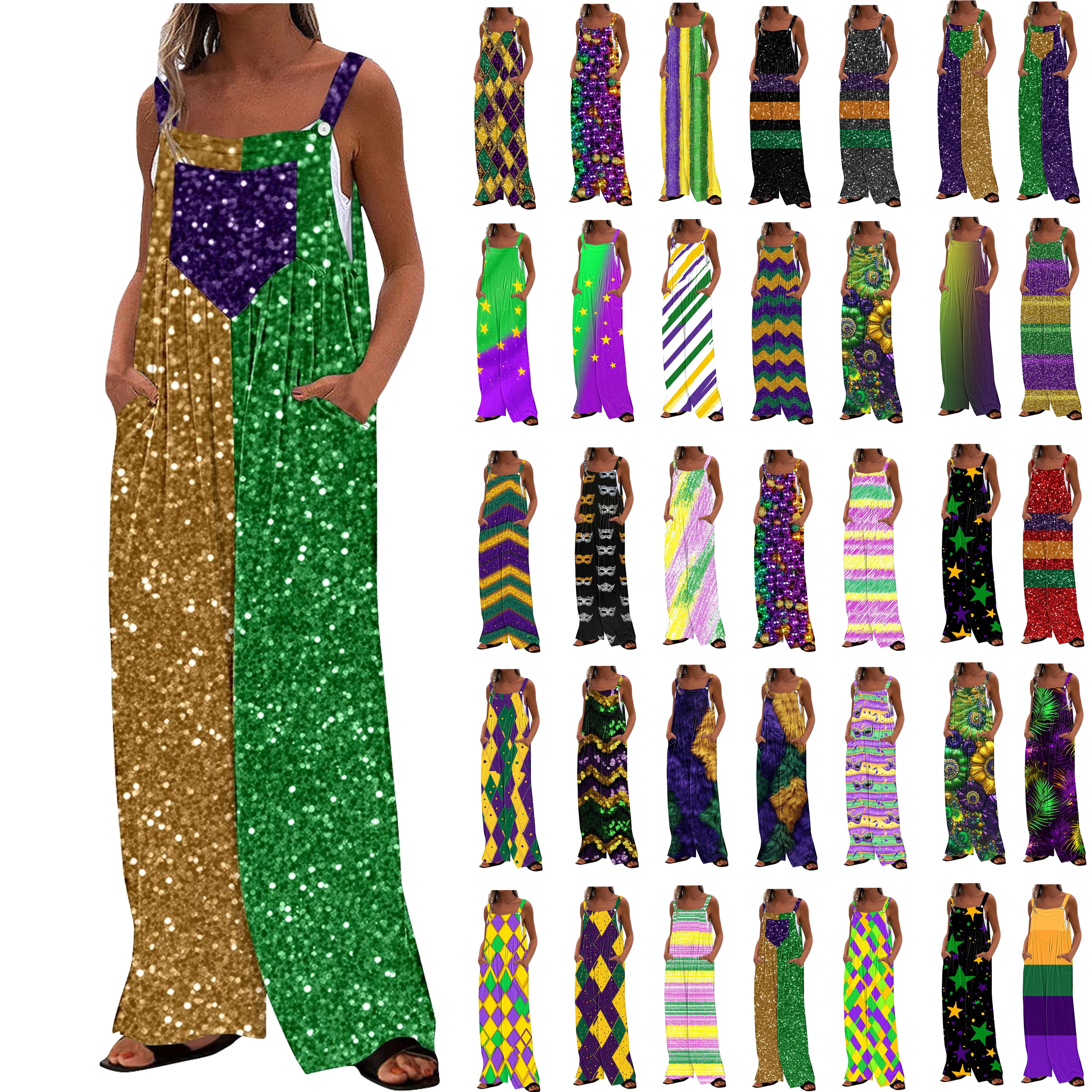 Feancey Wide Leg Jumpsuits for Women Mardi Gras Sparkly Sequin Party ...
