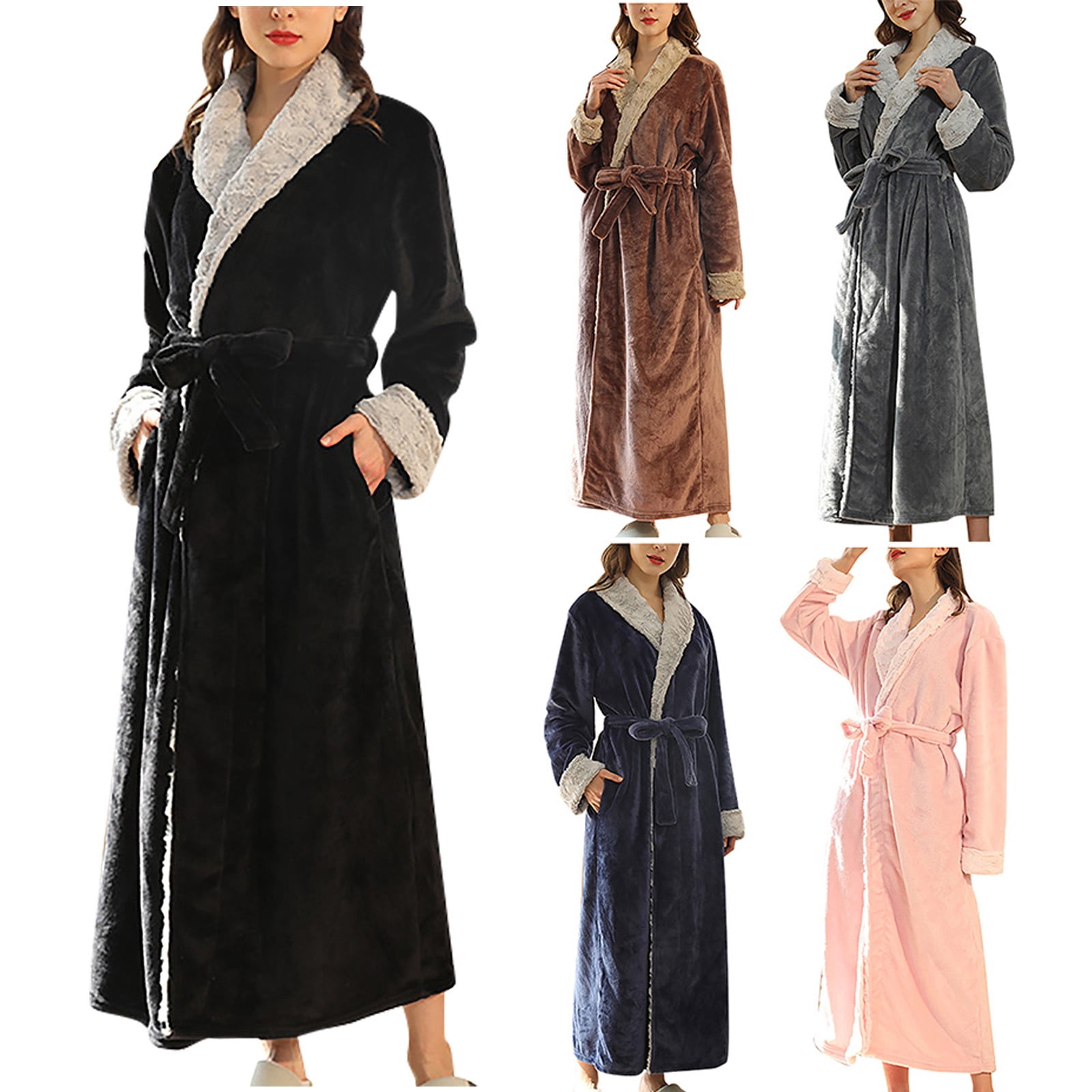 Feancey Fleece Lined Robes for Women Long Winter Warm Shower Robe Soft ...