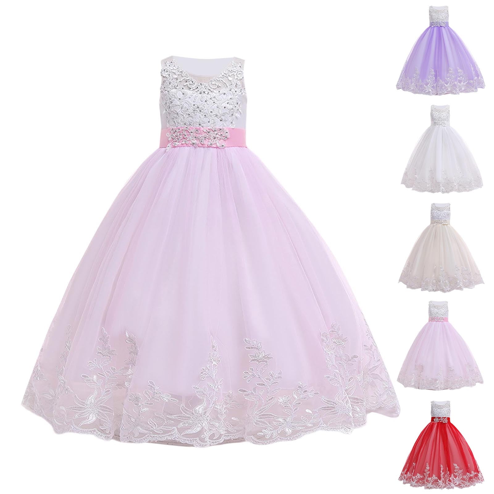 Feancey Flower Girls Tulle Maxi Dresses Dressy Trendy Lace Appliqué ...