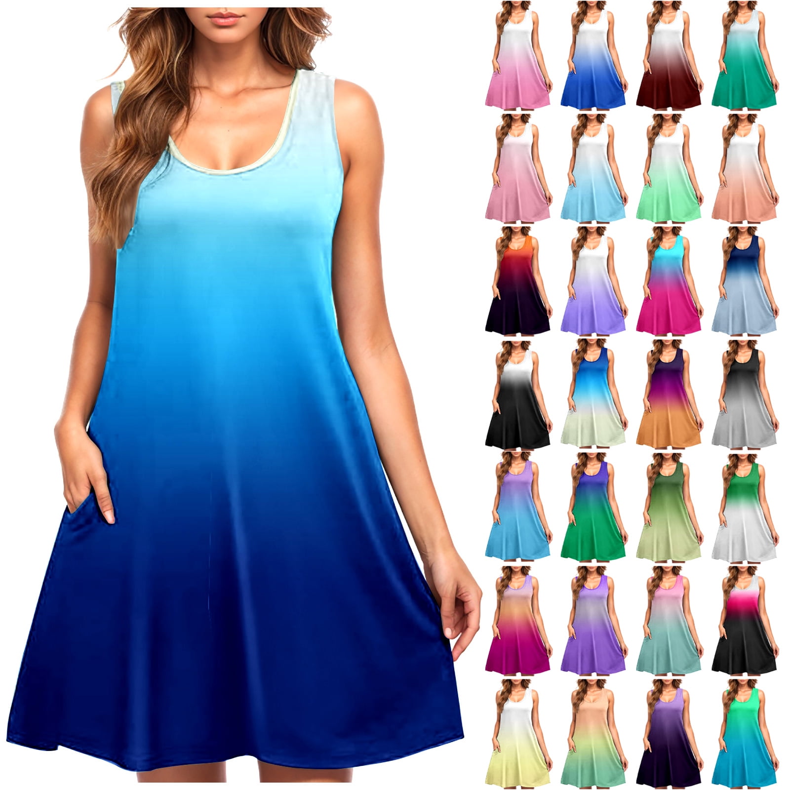 Feancey Flowy Mini Dresses for Women 2025 Summer Beach Sundress Dressy ...