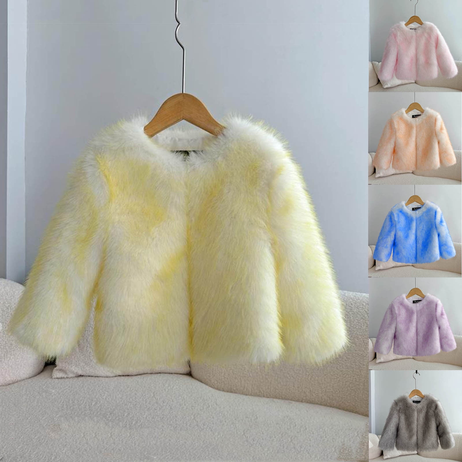 Feancey Fuzzy Coats for Girls Faux Fur Open Front Cute Jackets Winter ...
