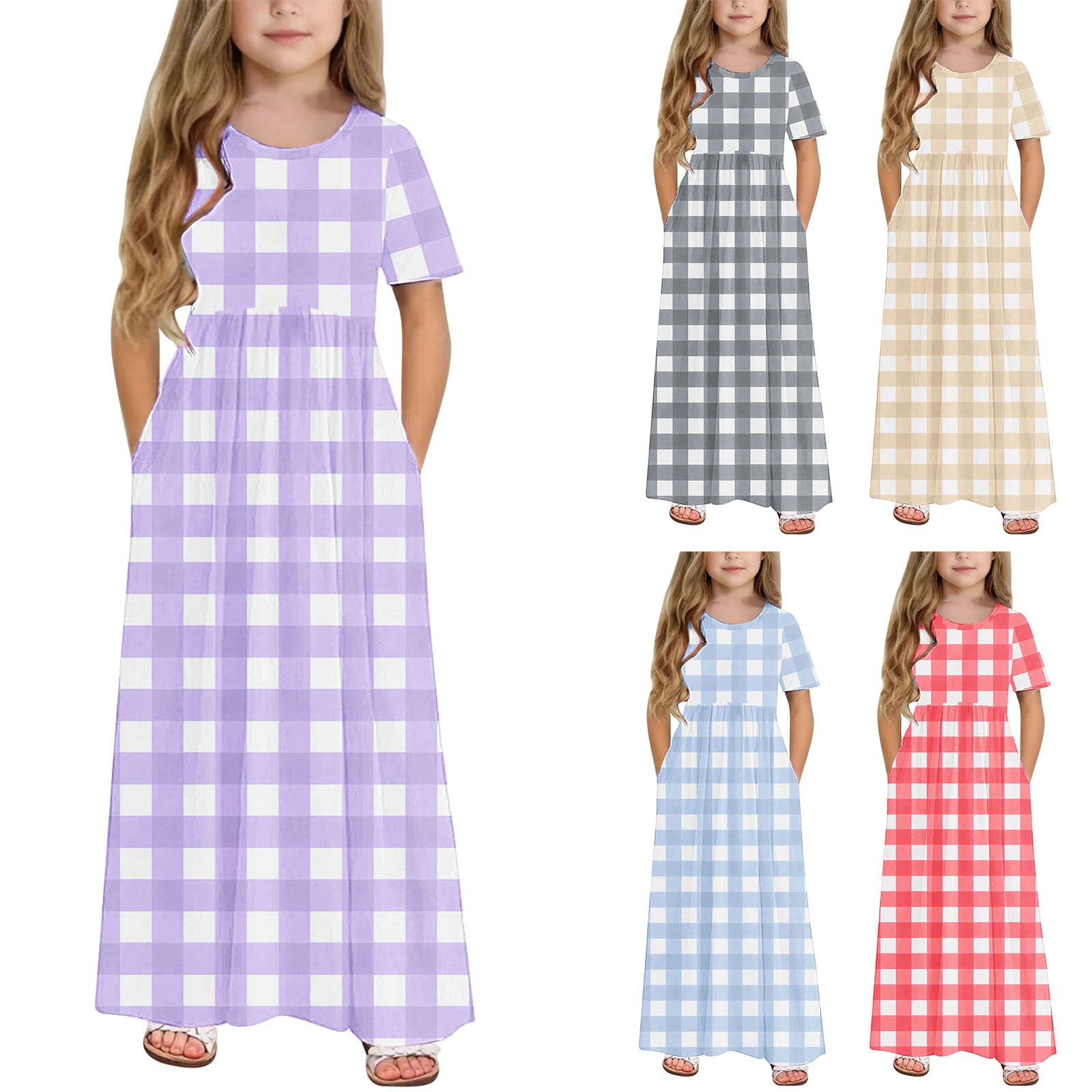 Feancey Girls Beach Dresses for Vacation Short Sleeve Tshirt Dress ...