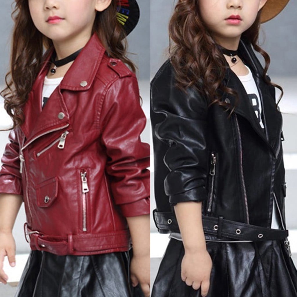 Feancey Girls Faux Leather Jacket Windproof Motorcycle Jackets for Kids ...