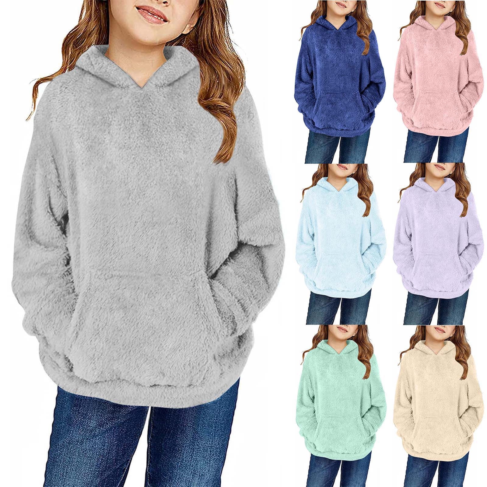 Feancey Girls Fuzzy Fleece Hoodie Winter Casual Warm Hooded Sweatshirt ...