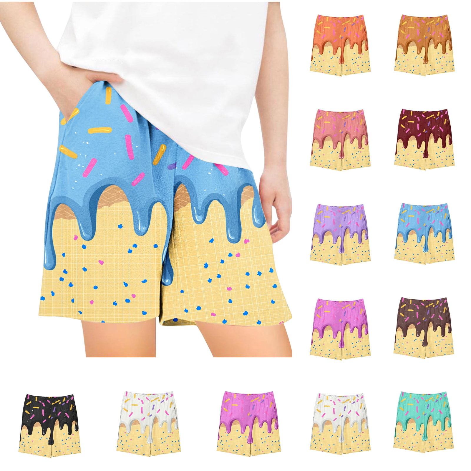 Feancey Girls Ice Cream Print Cute Beach Shorts Boys Loose Elastic ...