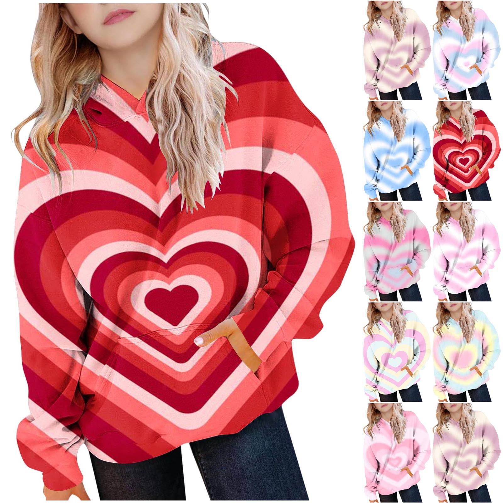 Feancey Girls Oversized Hoodies Valentines Day Trendy Tie Dye Heart ...