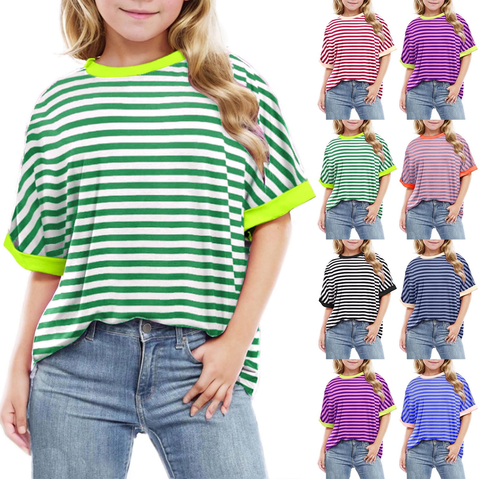 Feancey Girls Oversized T Shirts 2025 Trendy Colorblock Striped Print ...