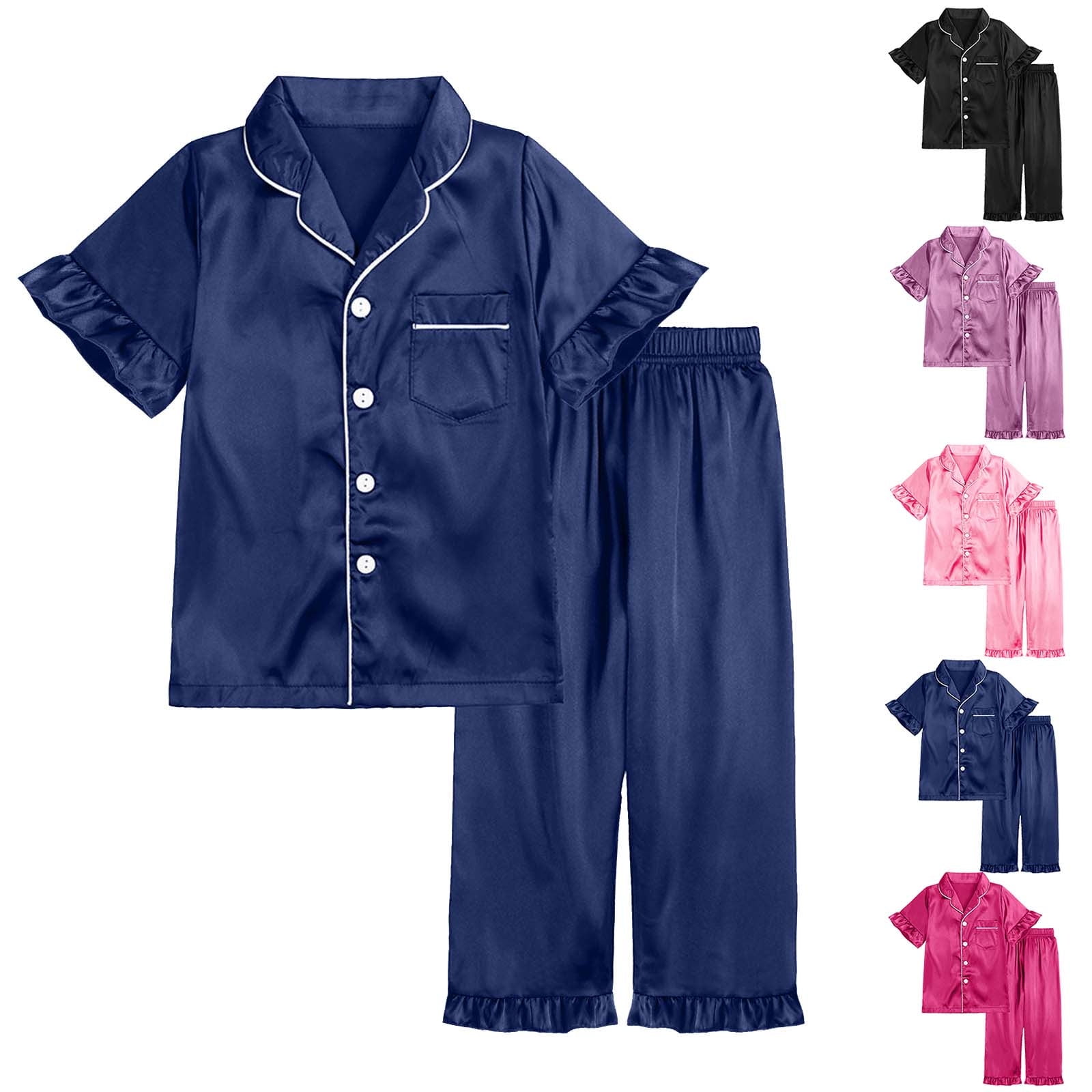 Feancey Girls Satin Pajamas Set Silk Button Down Sleepwear 2 Piece ...