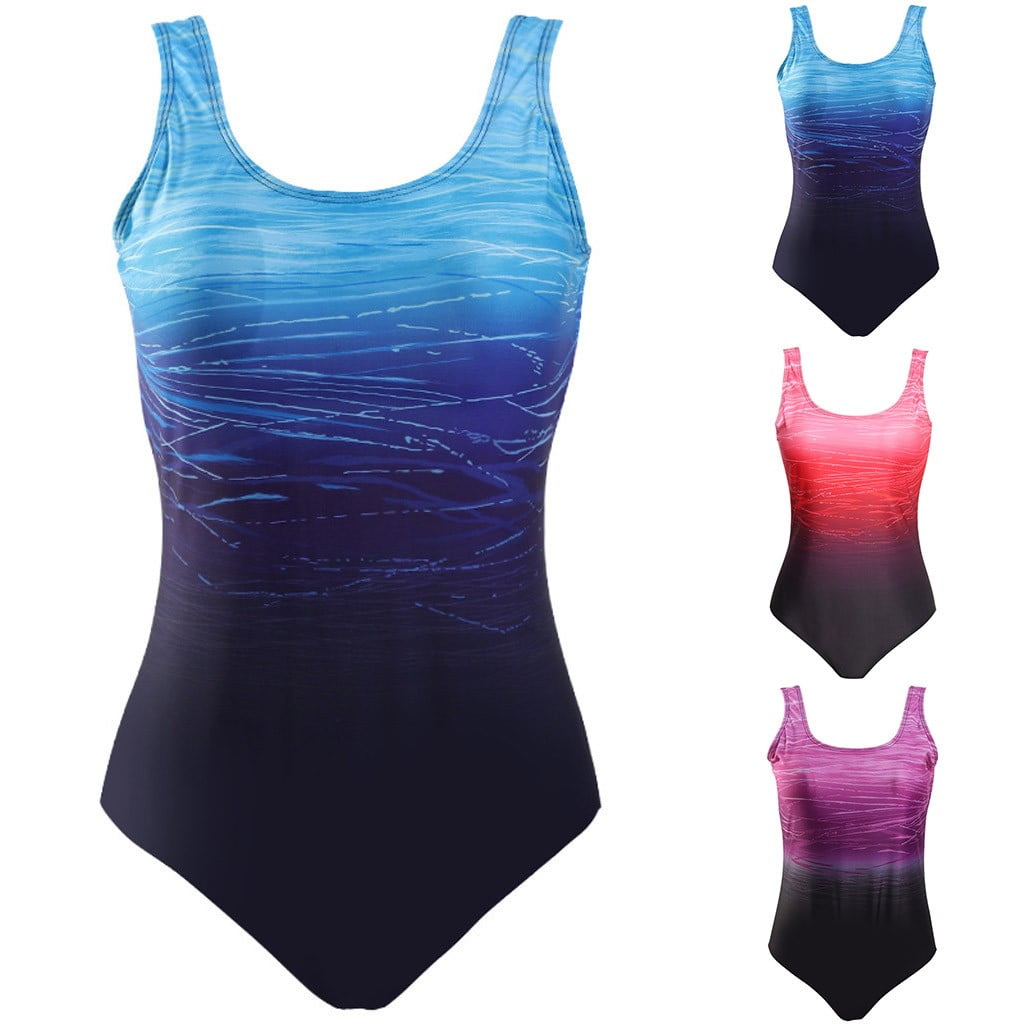 Feancey Gradient Swimsuits for Women Full Coverage One Piece Bikinis ...