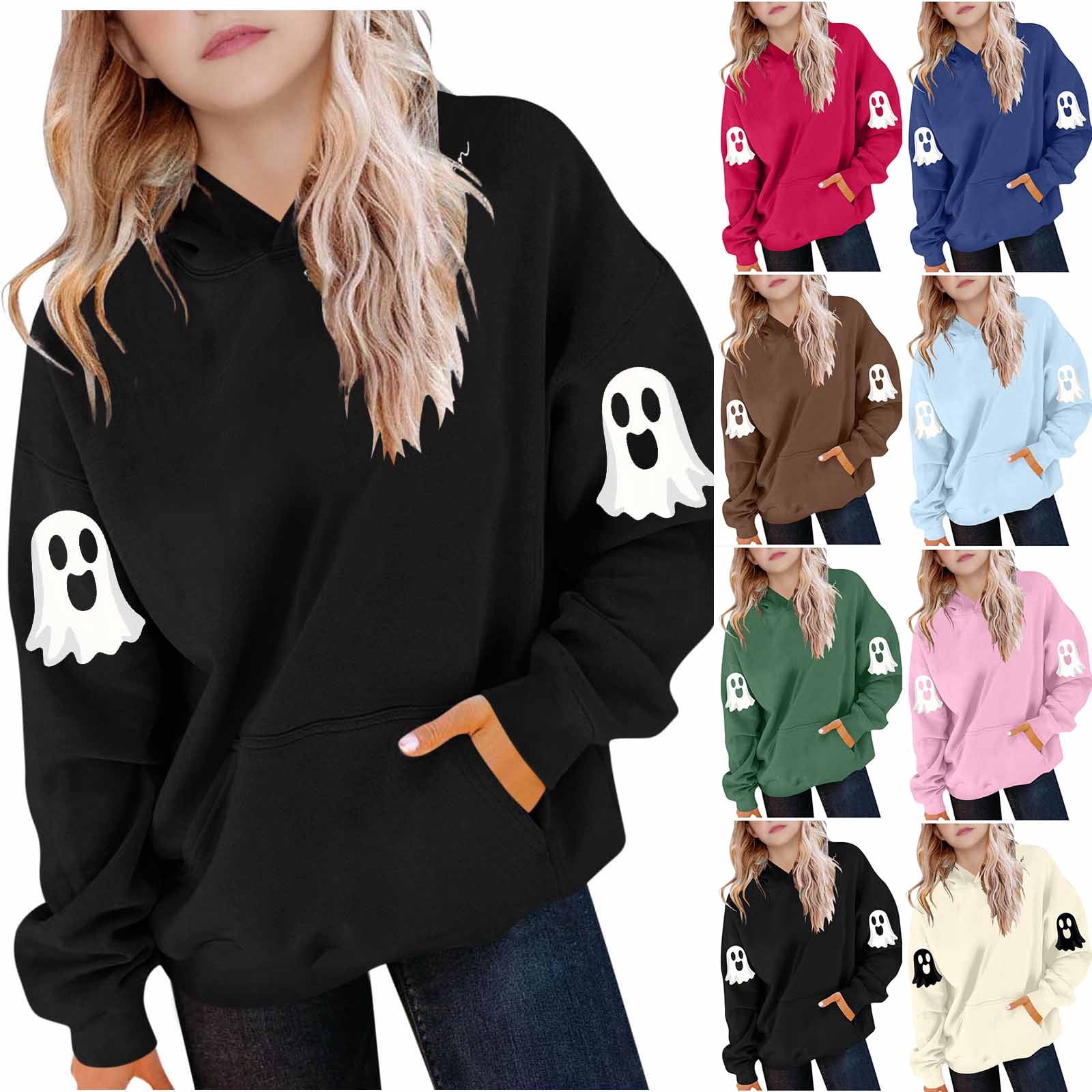 Feancey Halloween Hoodies for Girls Cute Ghost Graphic Sweatshirts Drop ...