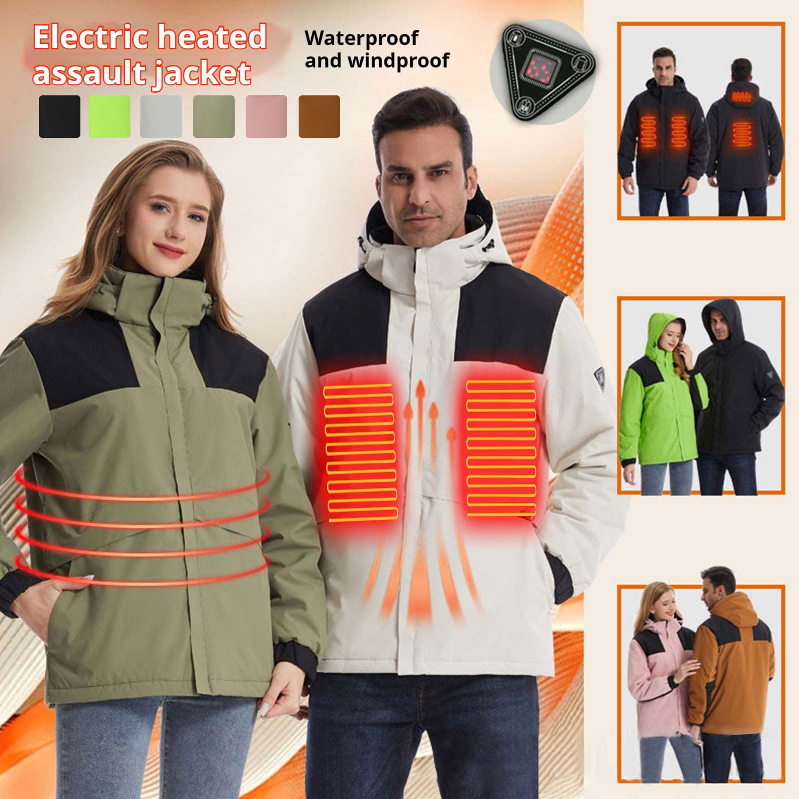 Feancey Heated Jackets for Men Women Outdoor Waterproof Hooded Heating ...