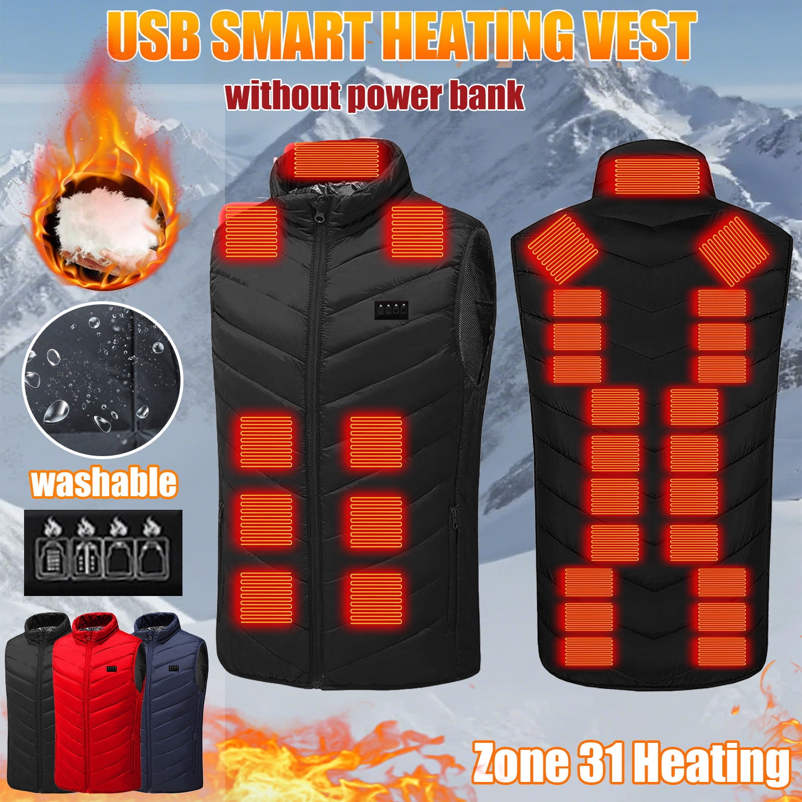 Feancey Heated Vests for Men Rechargeable Sleeveless Puffer Jackets ...