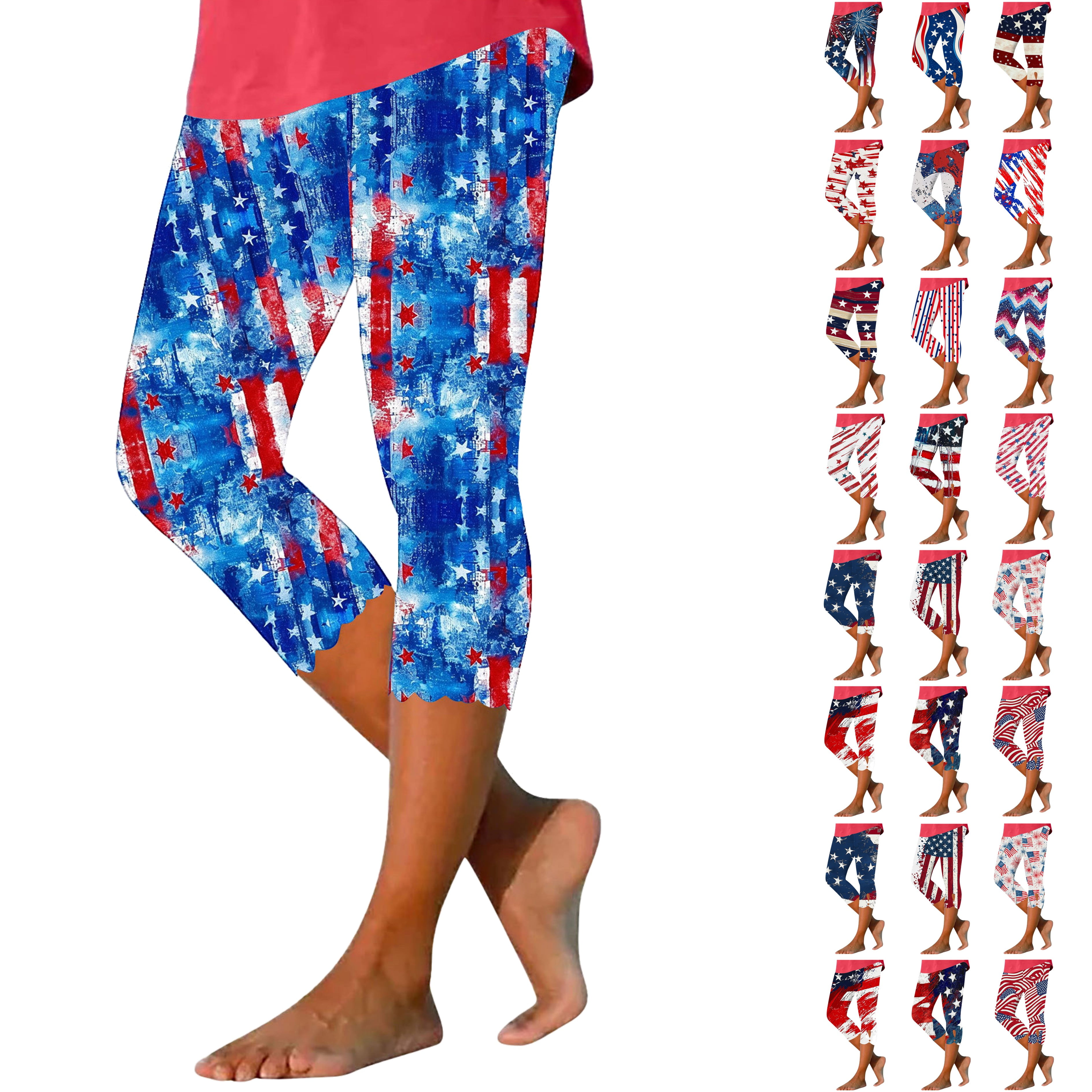 Feancey High Waist Leggings for Women American Flag Capri Pants 4th of ...