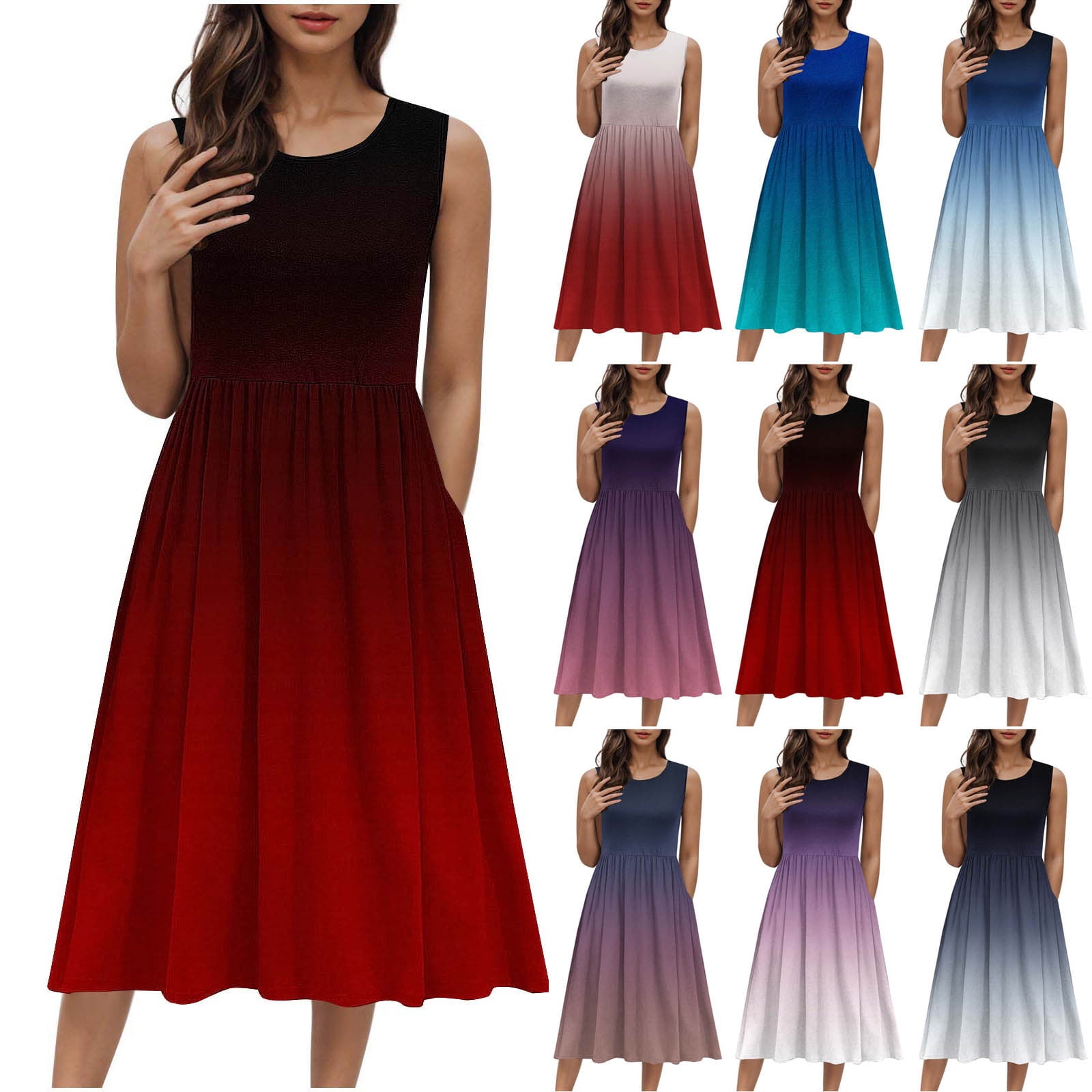 Feancey High Waisted Midi Dresses for Women Gradient Print Trendy ...