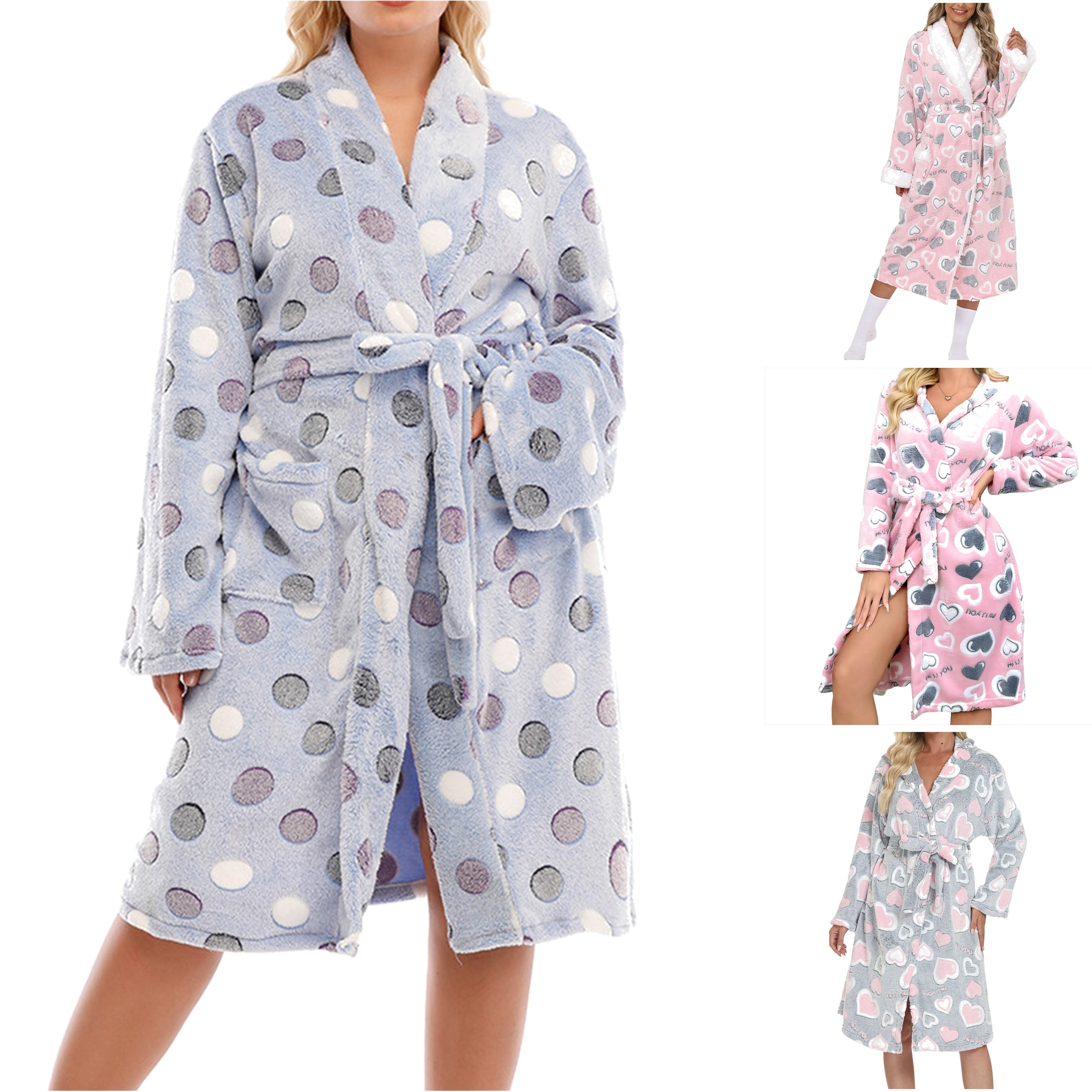Feancey Hooded Fleece Robes for Women Winter Fluffy Plush Bathrobe Cute ...