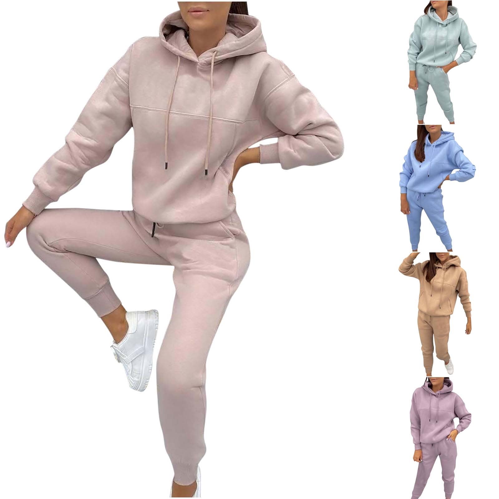 Feancey Hoodie Sweatsuit for Women 2 Piece Outfits Long Sleeve Crop ...