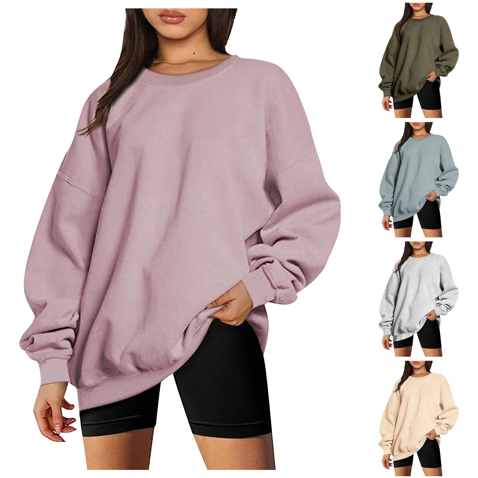 Feancey Oversized Sweatshirts for Women Y2K Casual Long Sleeve Crewneck ...
