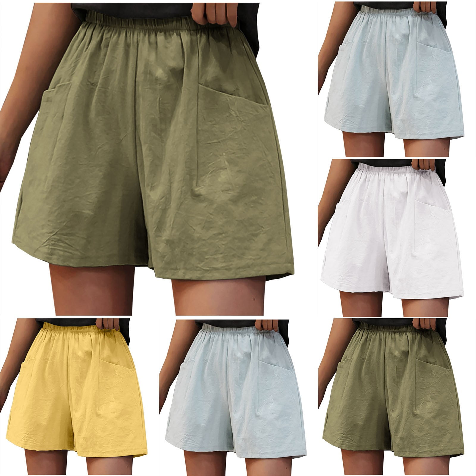 Feancey Linen Shorts for Women Casual High Waisted Wide Leg Shorts ...