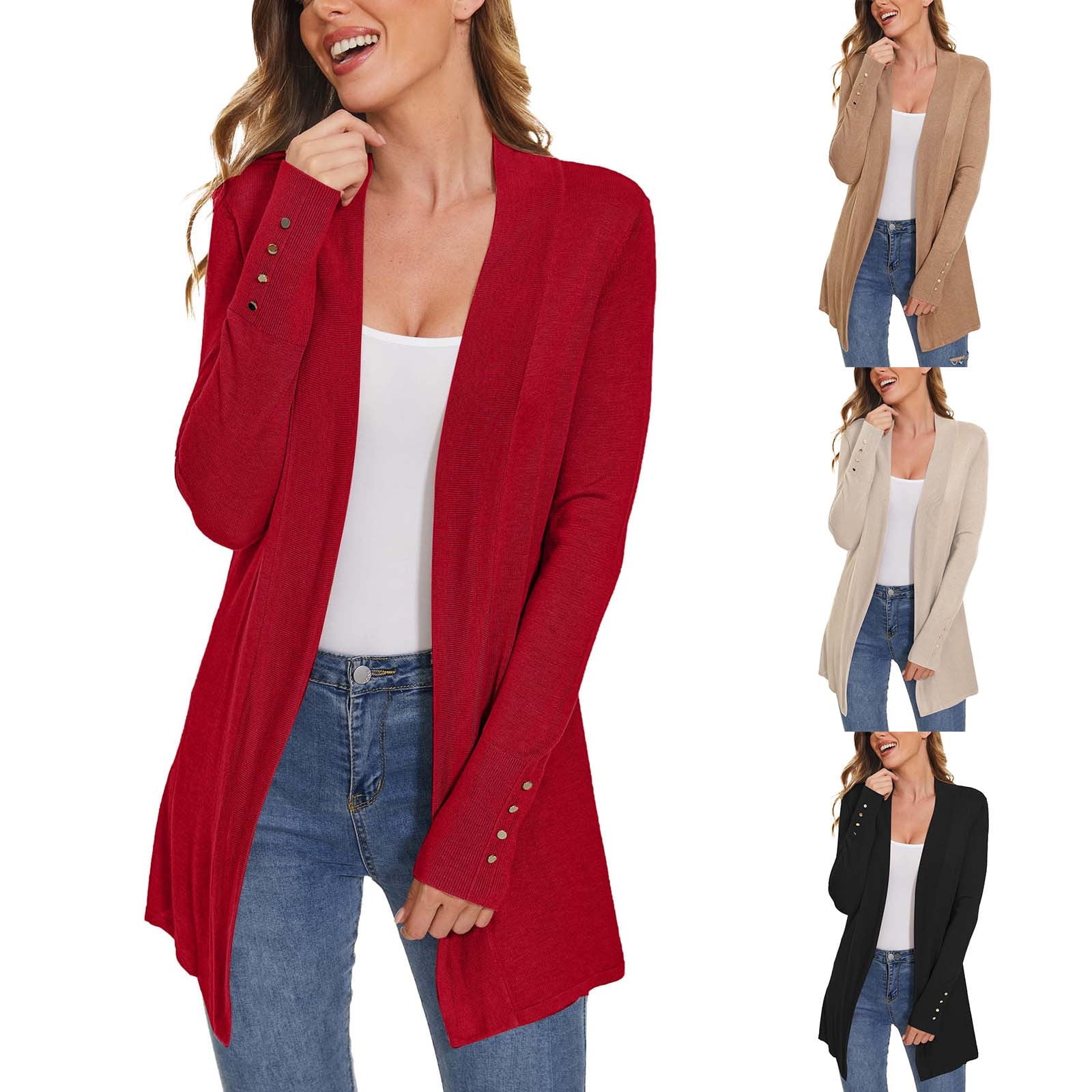 Feancey Long Knitted Cardigans for Women Slim Fit Casual Ribbed Knit ...