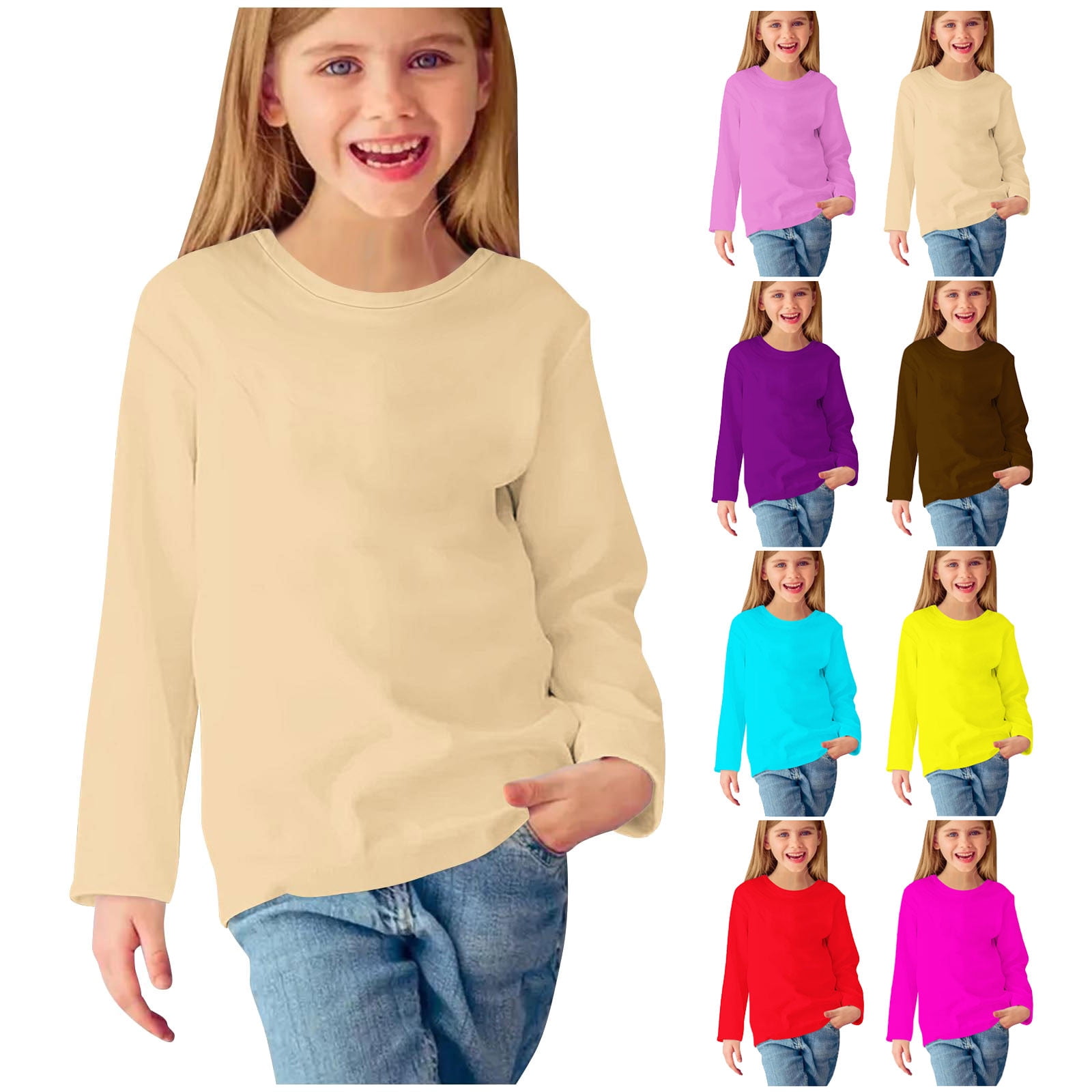 Feancey Long Sleeve Cute Tops for Girls Casual Crewneck Pullover ...